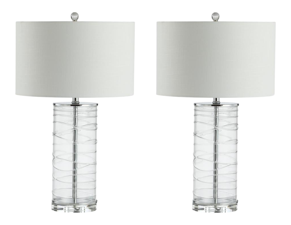 27.5" Modern Fused Glass Cylinder LED Table Lamp, Clear - a Pair | Chairish