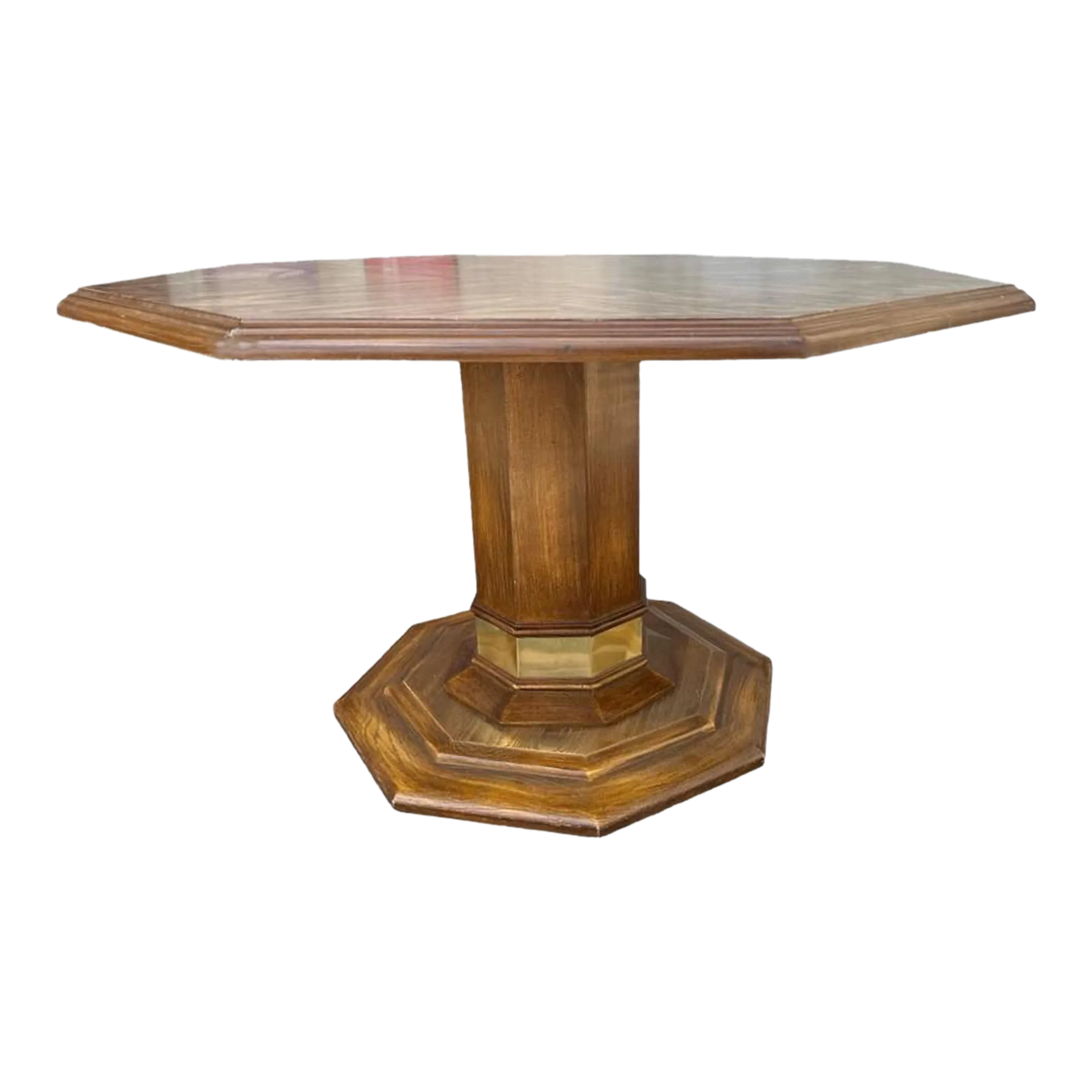 Vintage Octagonal Oak Pedestal Game Table or Dining Table - Late 20th ...