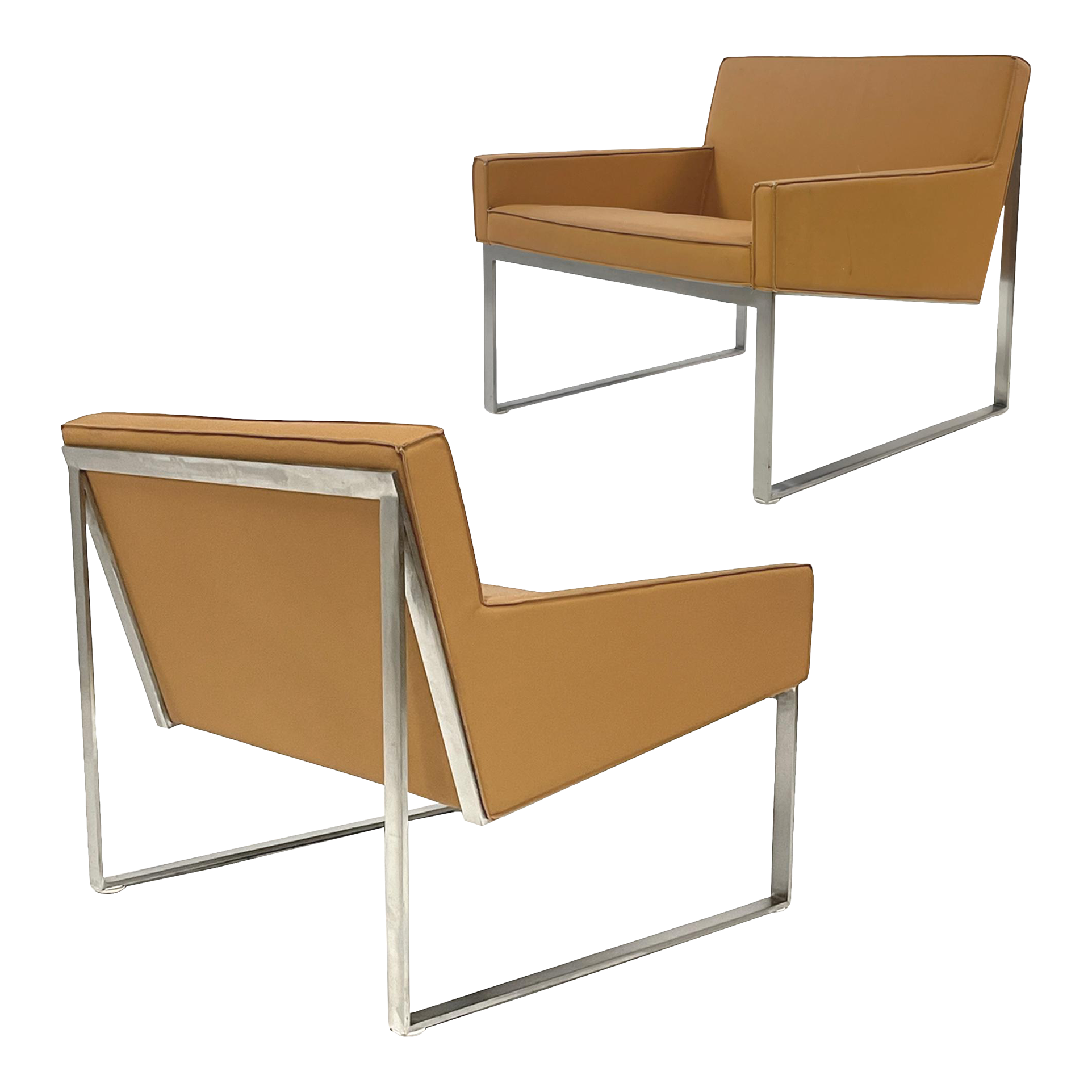 Pair of Tanned Leather Visible Stitch & Brushed Nickel B3 Lounge Chairs ...