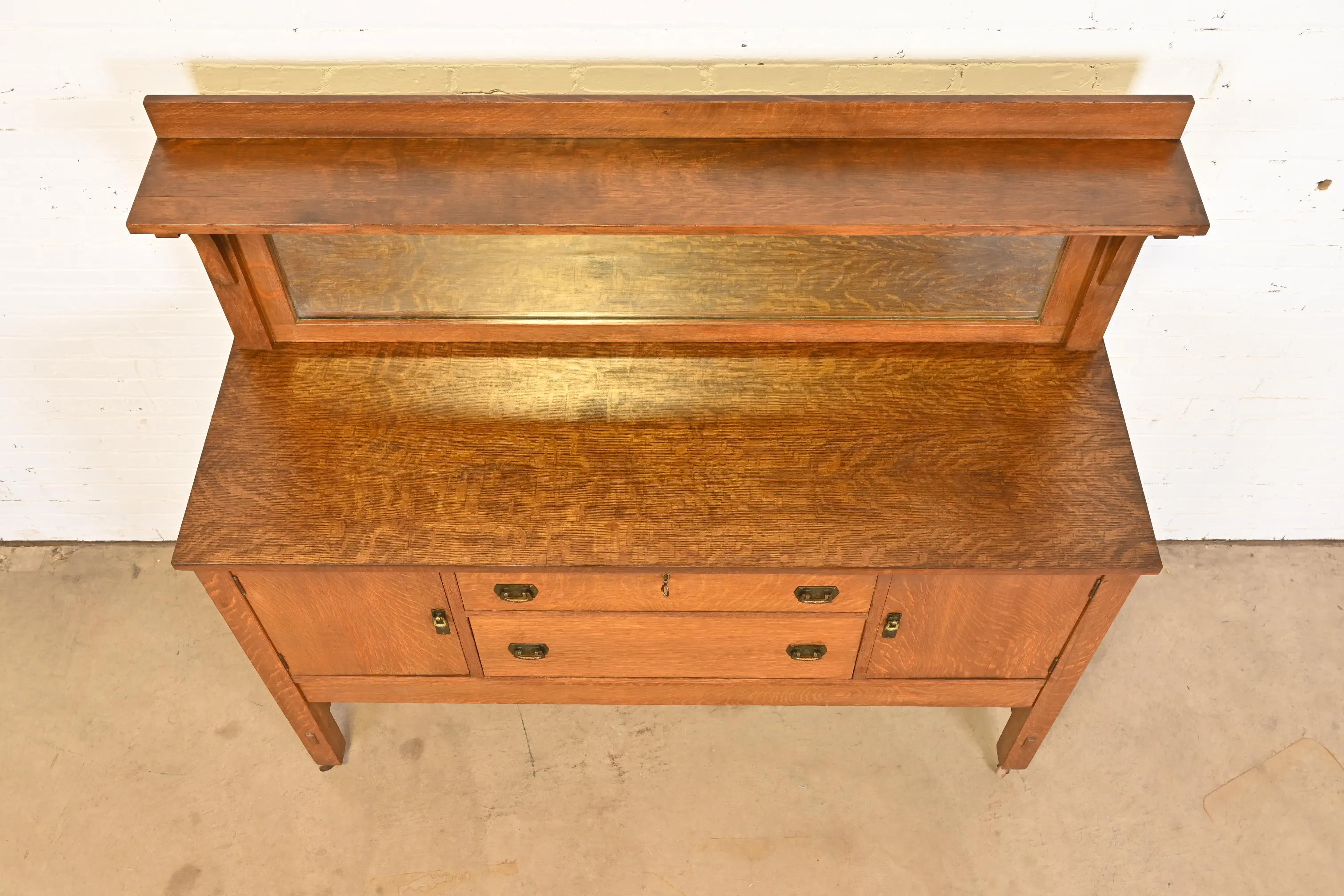 Lifetime Furniture Antique Mission Oak Arts Crafts Sideboard or Bar Cabinet Circa 1900