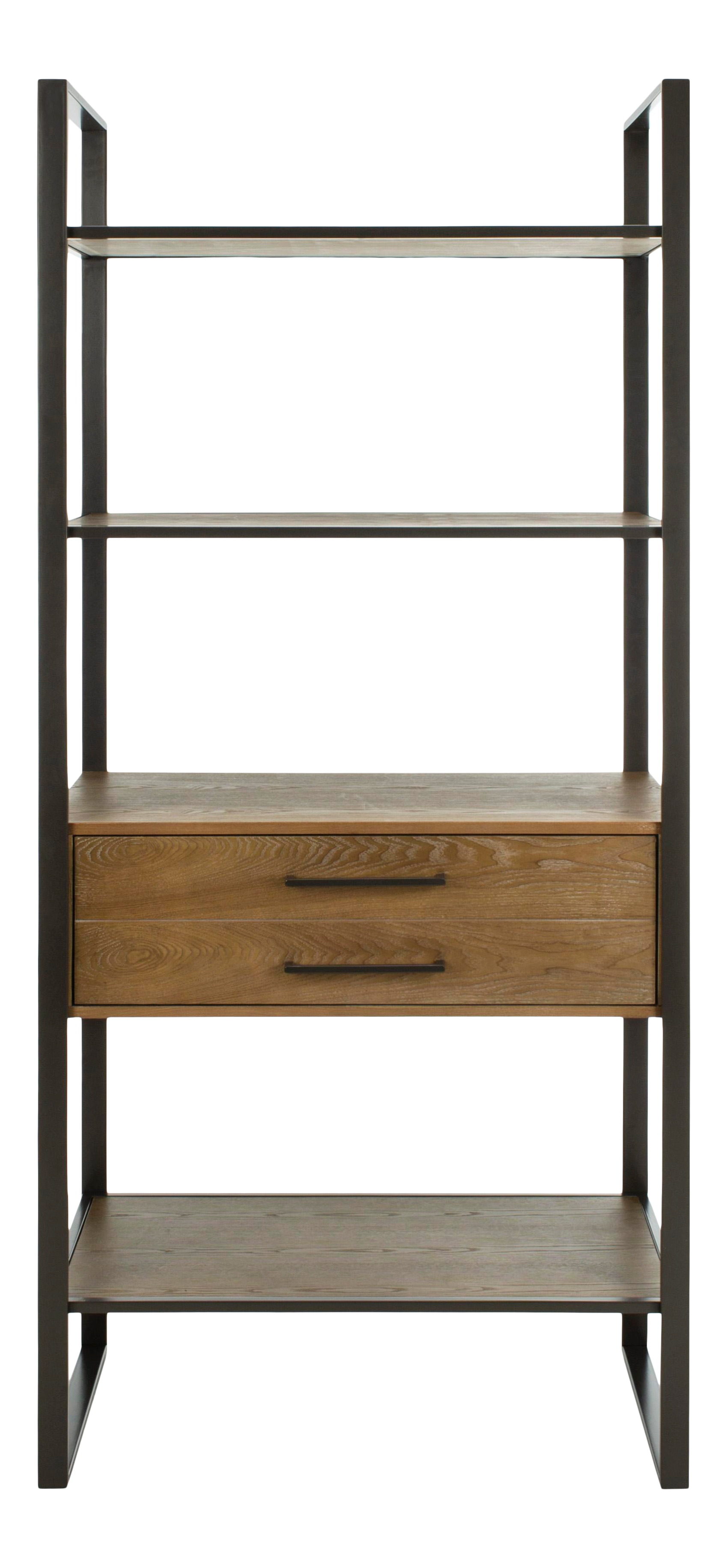 4 Tier 1 Drawer Etagere in Gun Metal & Rustic Oak | Chairish