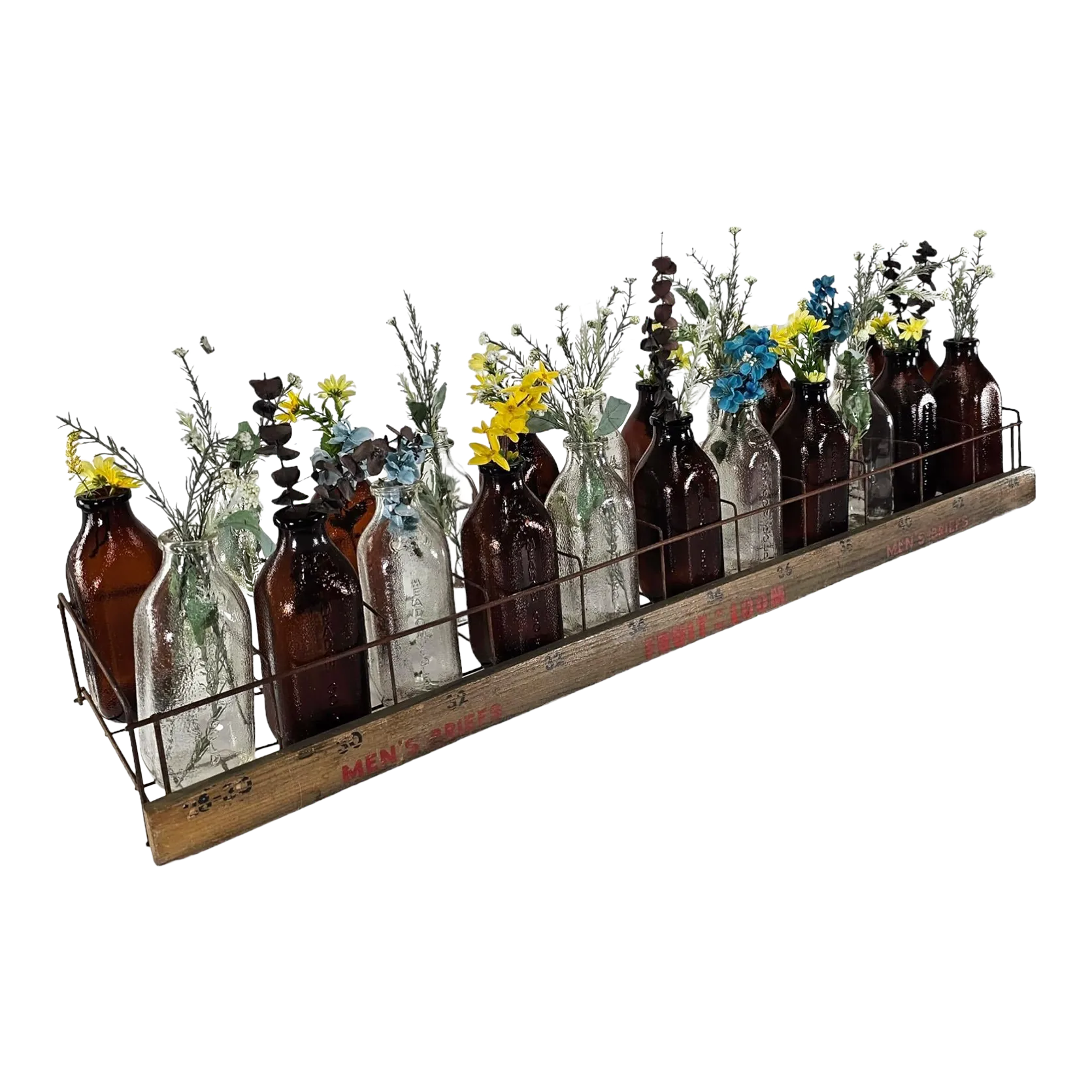 Rustic Floral Milk Glass Bottles & Store Display | Chairish