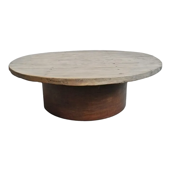 Round Elm & Iron Coffee Table | Chairish