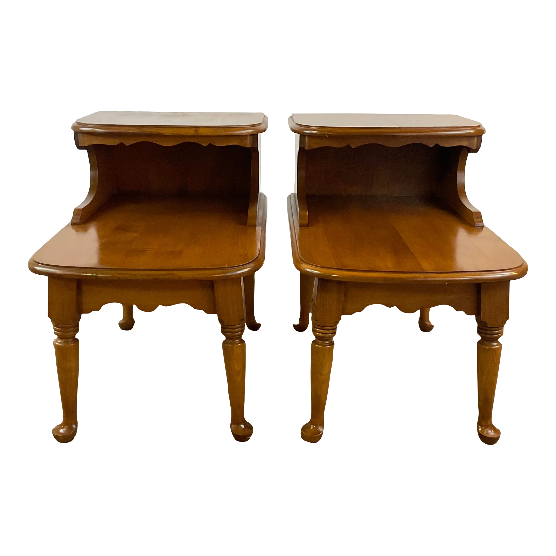 1970s Americana Arts & Crafts Farmhouse Maple Step Down Side Tables - a ...