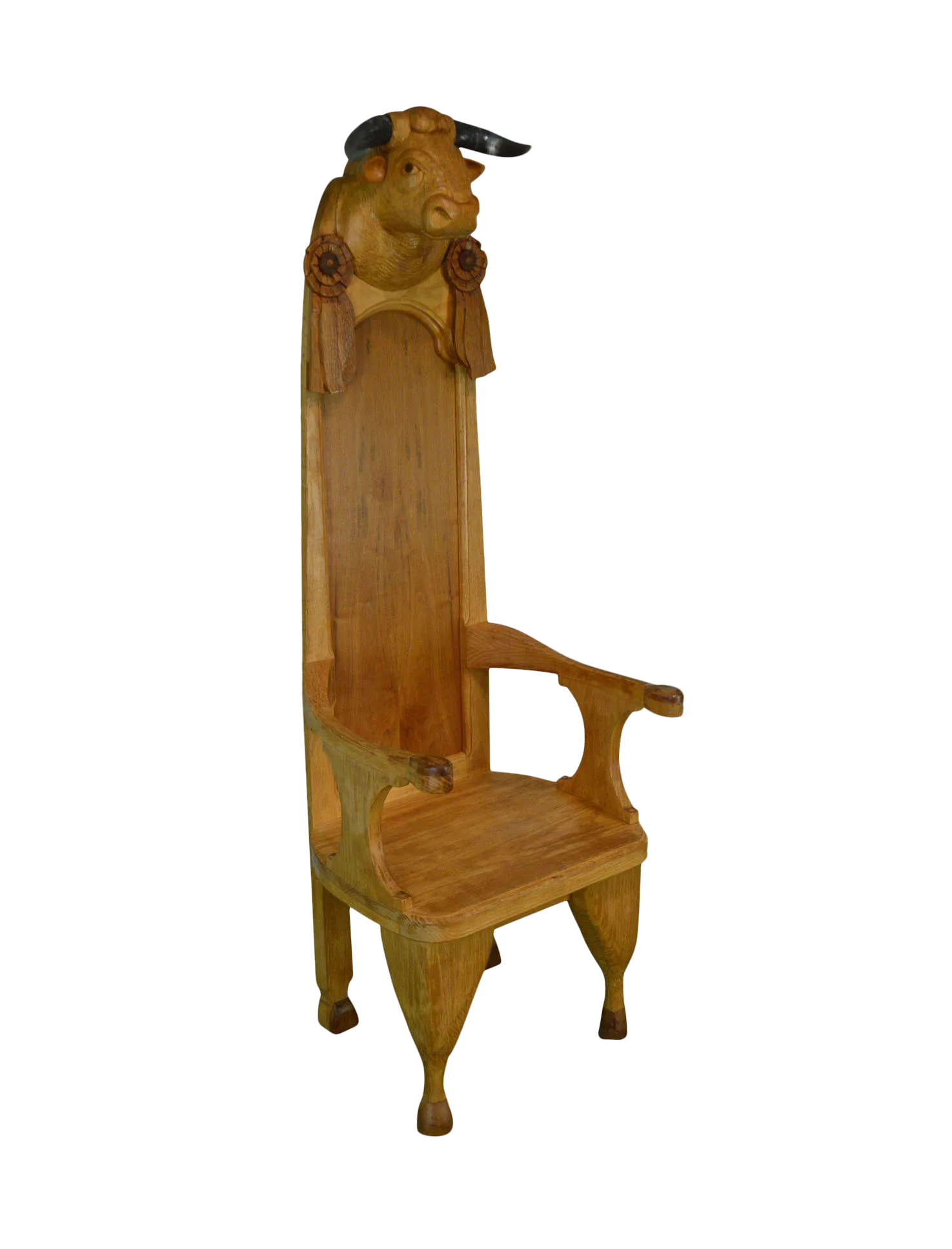 Hand Carved Bull Head With Horns Throne Chair | Chairish