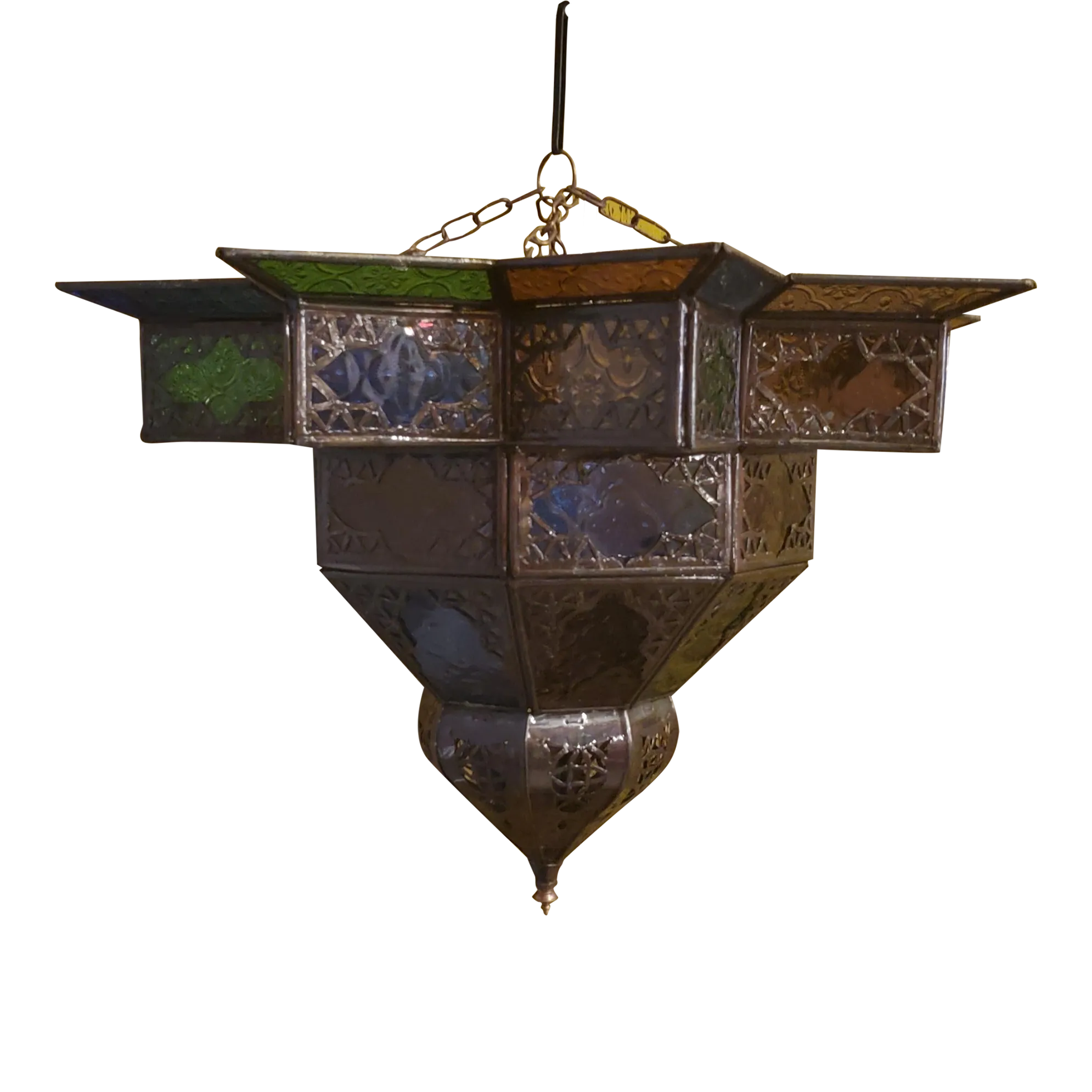 Moroccan Glass Nejma Style Multicolor Glass Lantern | Chairish