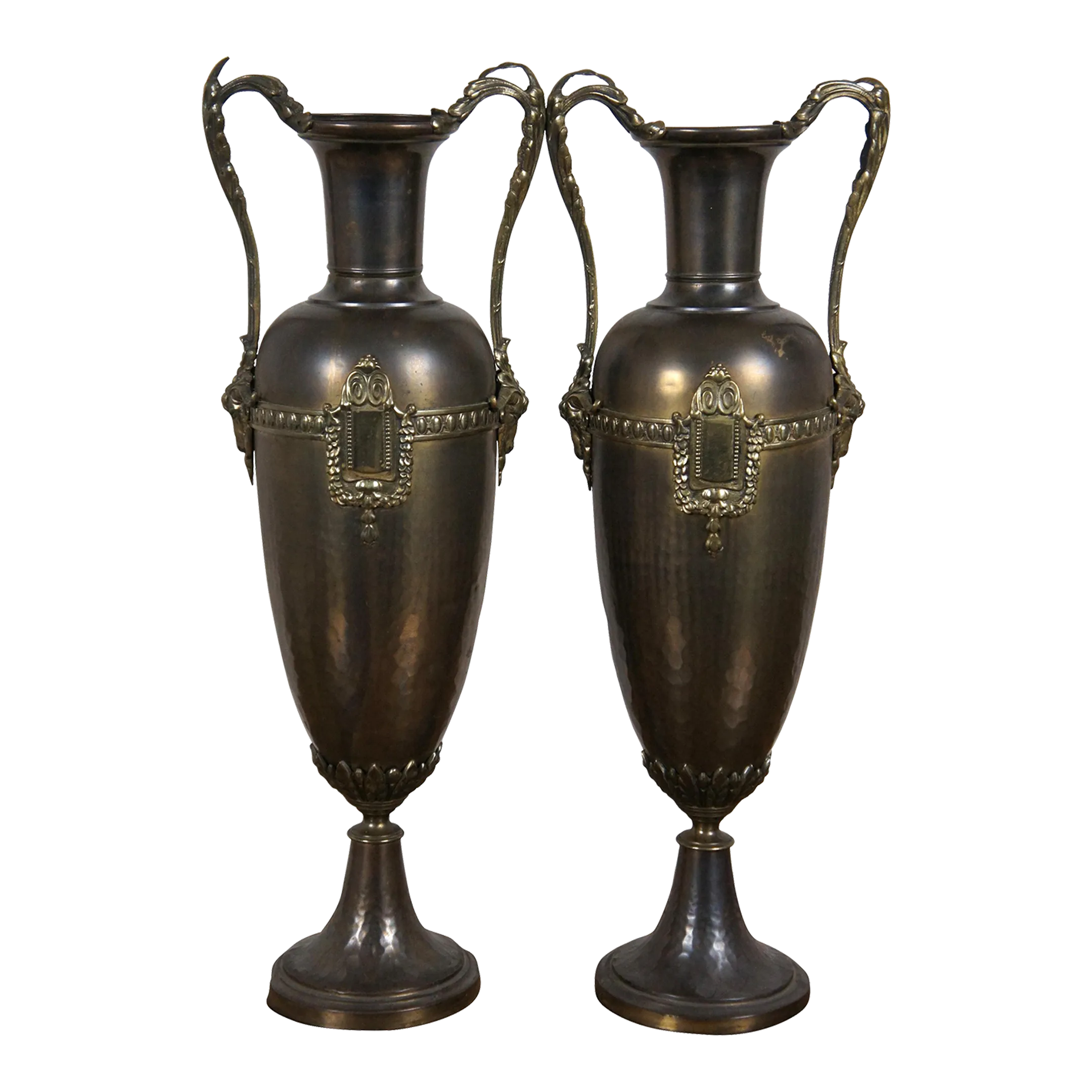 Antique French Louis XVI Hammered Brass Rams Head Mantel Vases Trophy ...