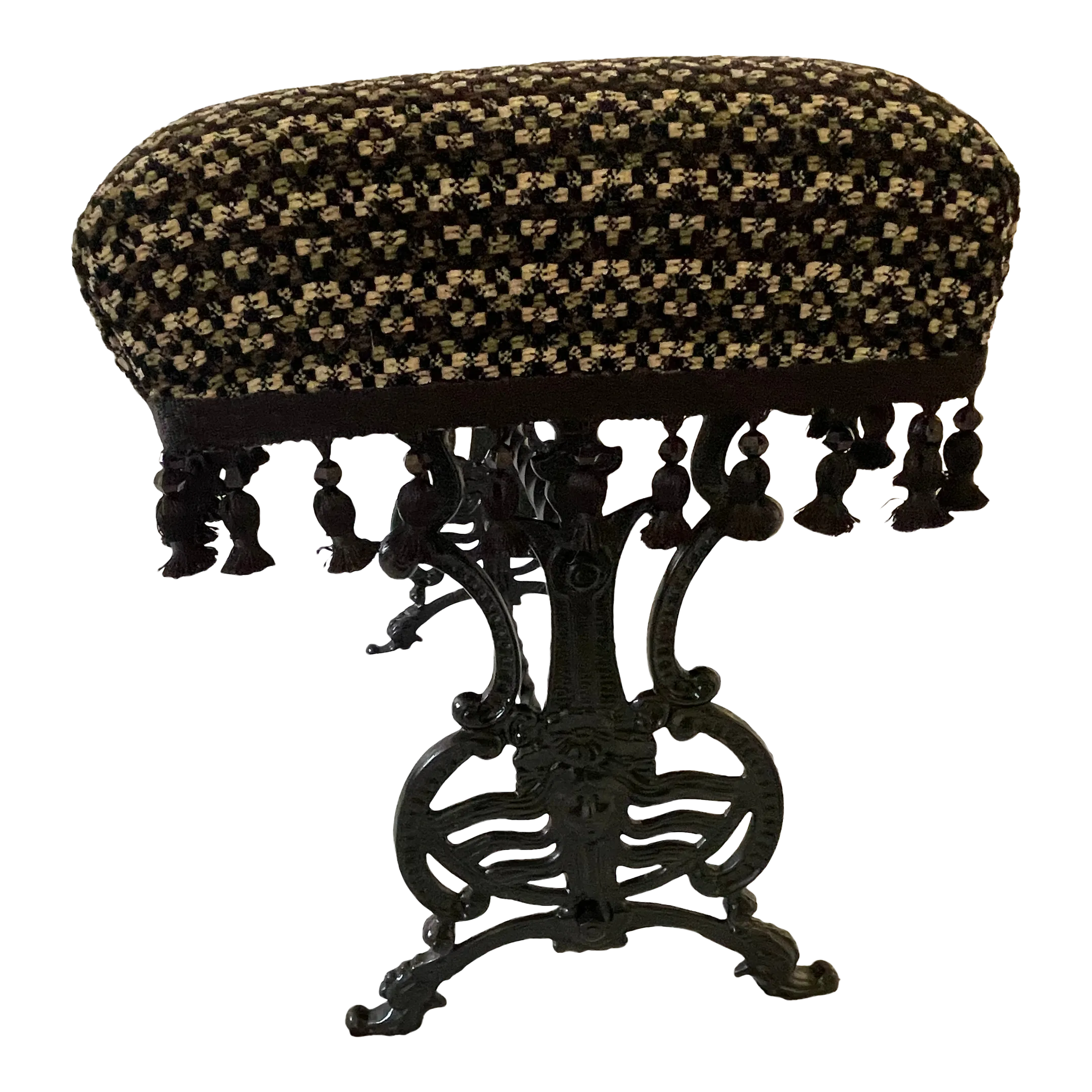 Black Tweed Iron Footstool | Chairish