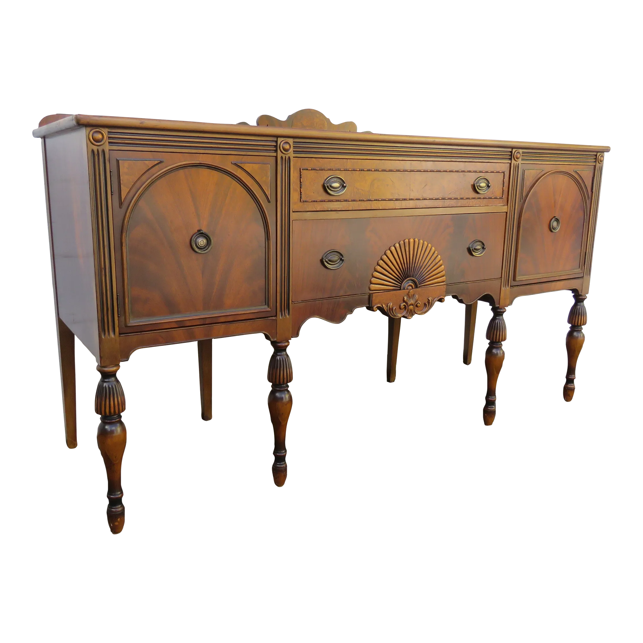 J B Van Sciver Early 1900s Carved Long Sideboard Buffet Credenza