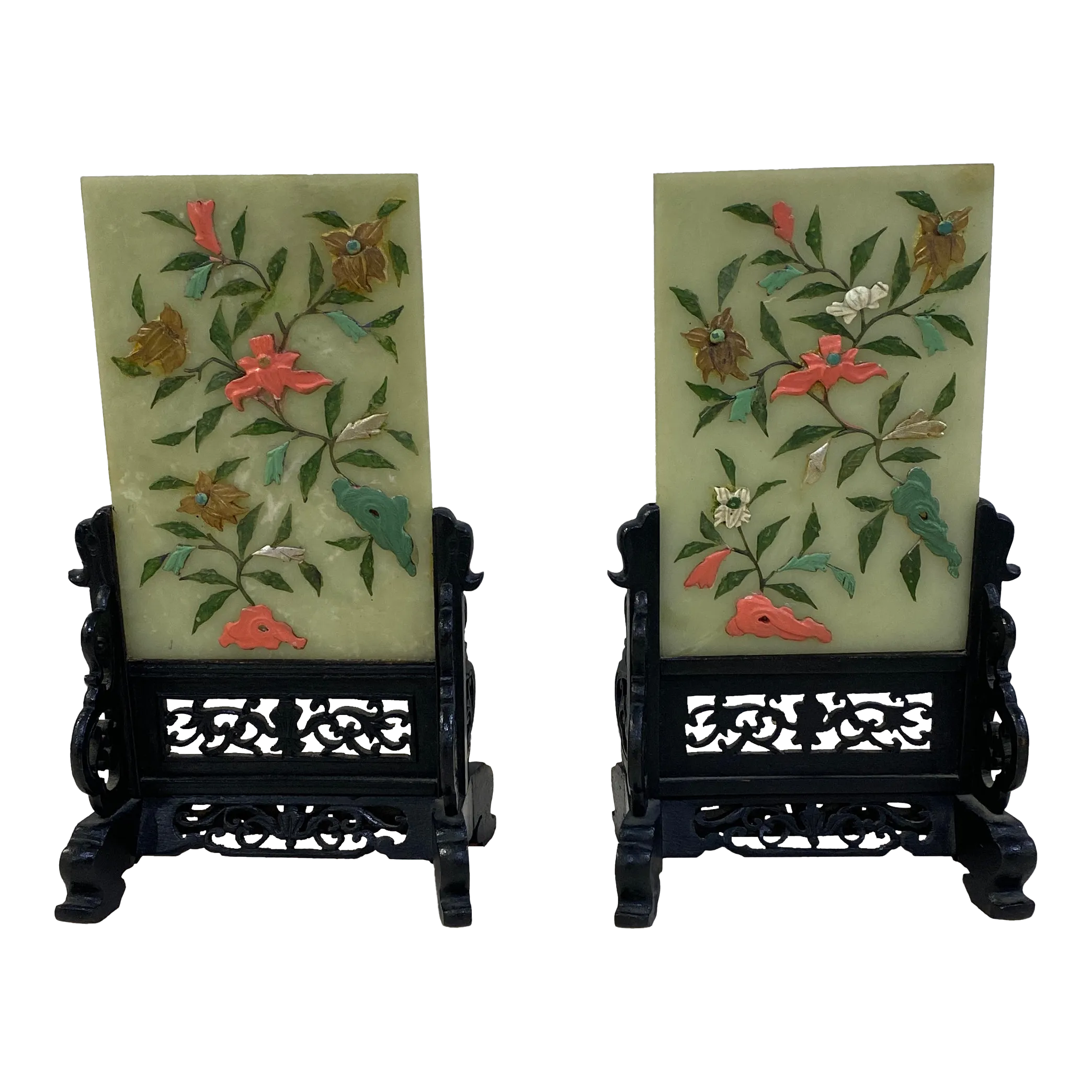 Early 20th Century Chinese Hard Stone Jade Tea Screens- a Pair | Chairish