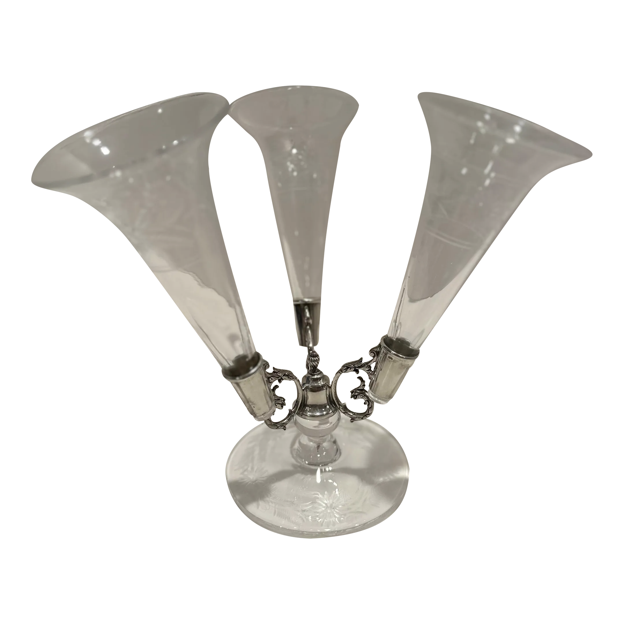 1990s Moleria Locchi Sterling & Crystal Epergne, Florence Italy | Chairish