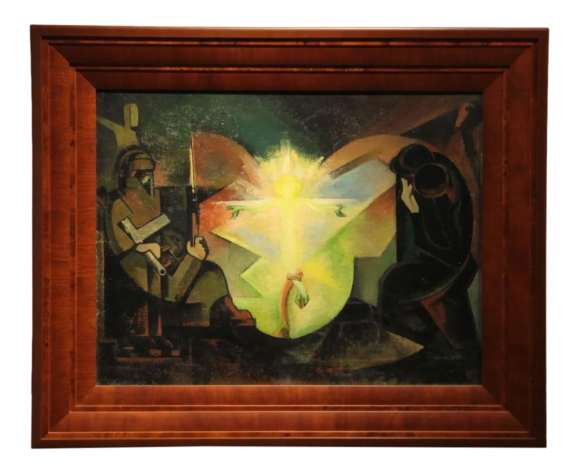 1940s Cubist Oil Pastel Crucifixion Scene with Bright Yellow | Chairish