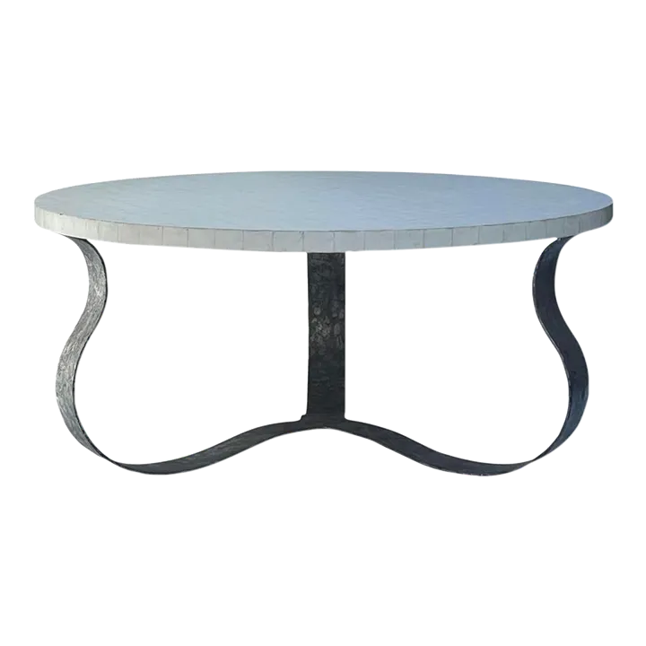 1980s Round Capiz Shell Coffee Table With Wavy Metal Base | Chairish