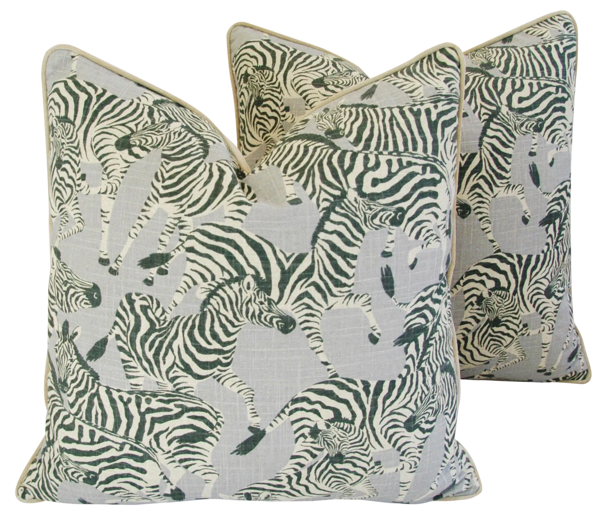 Safari Zebra Linen/Velvet Pillows - A Pair | Chairish