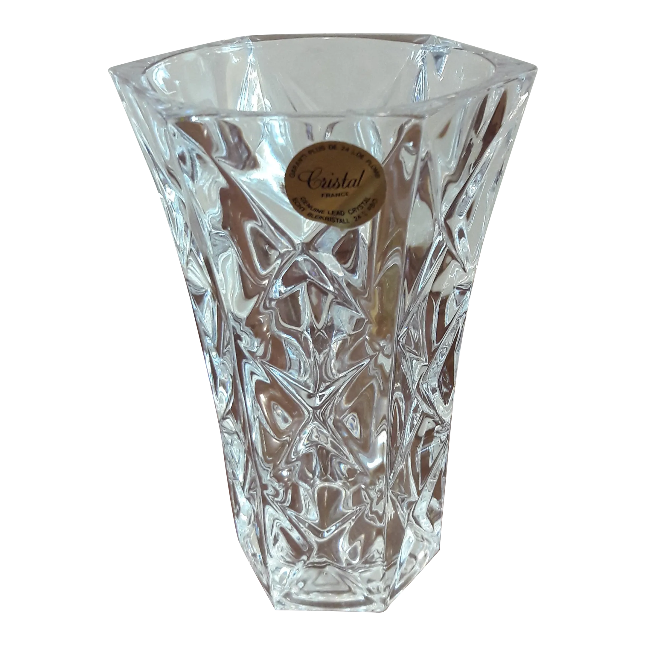 Vintage Cristal France Flower Vase Cross Hatch Pattern | Chairish