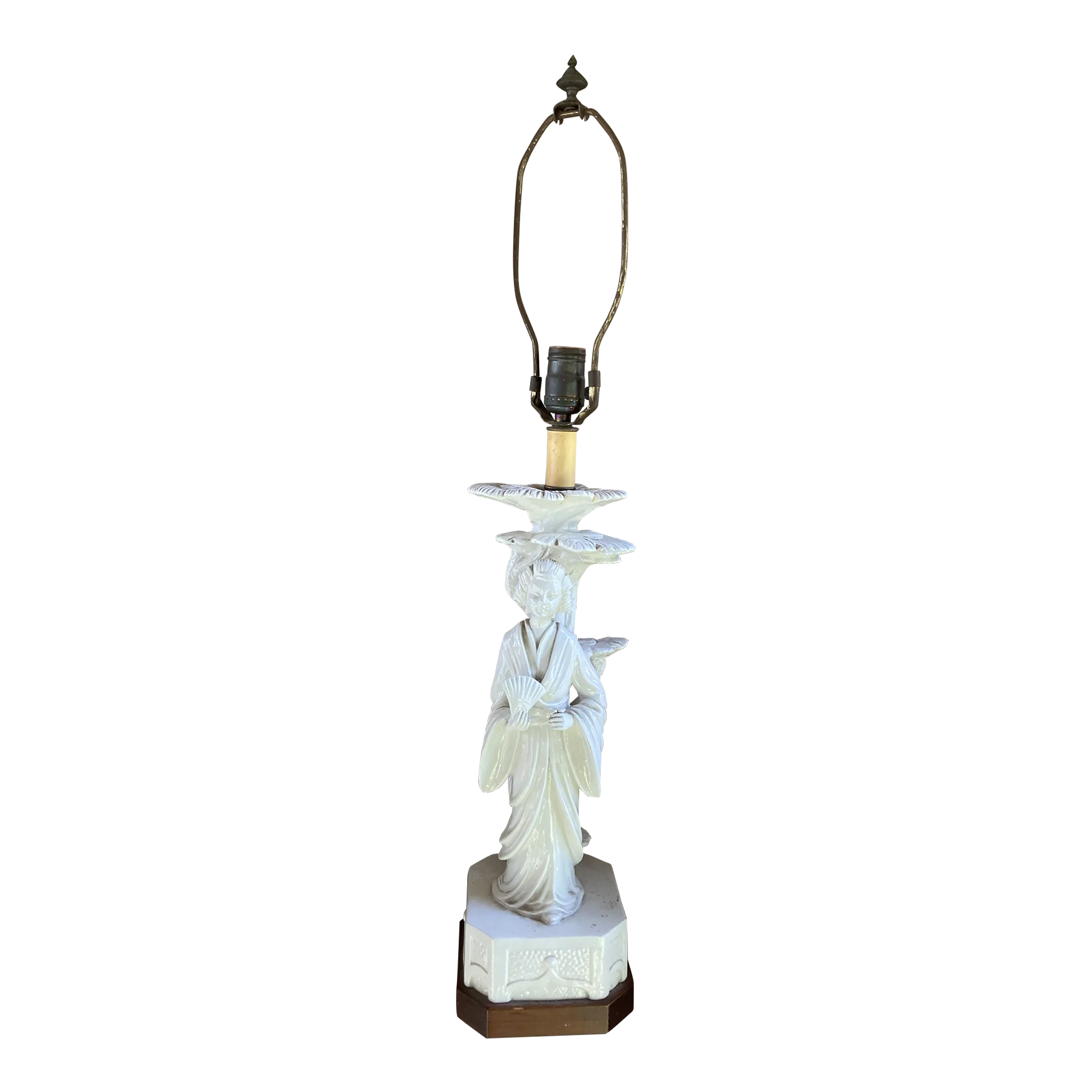 Vintage 1960s Italian Blanc De Chine Geisha Lotus Lamp | Chairish