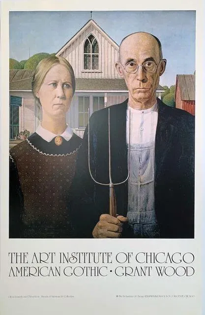 Grant Wood American Gothic Continuous Tone (No Dots) Lithographic ...