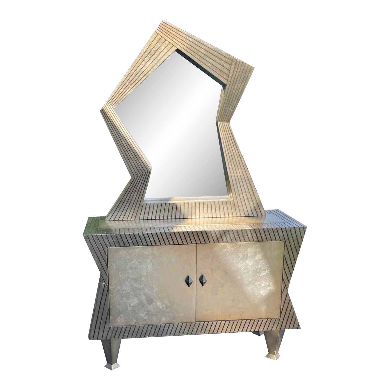 1980s Postmodern Geometric Sideboard and Mirror | Chairish