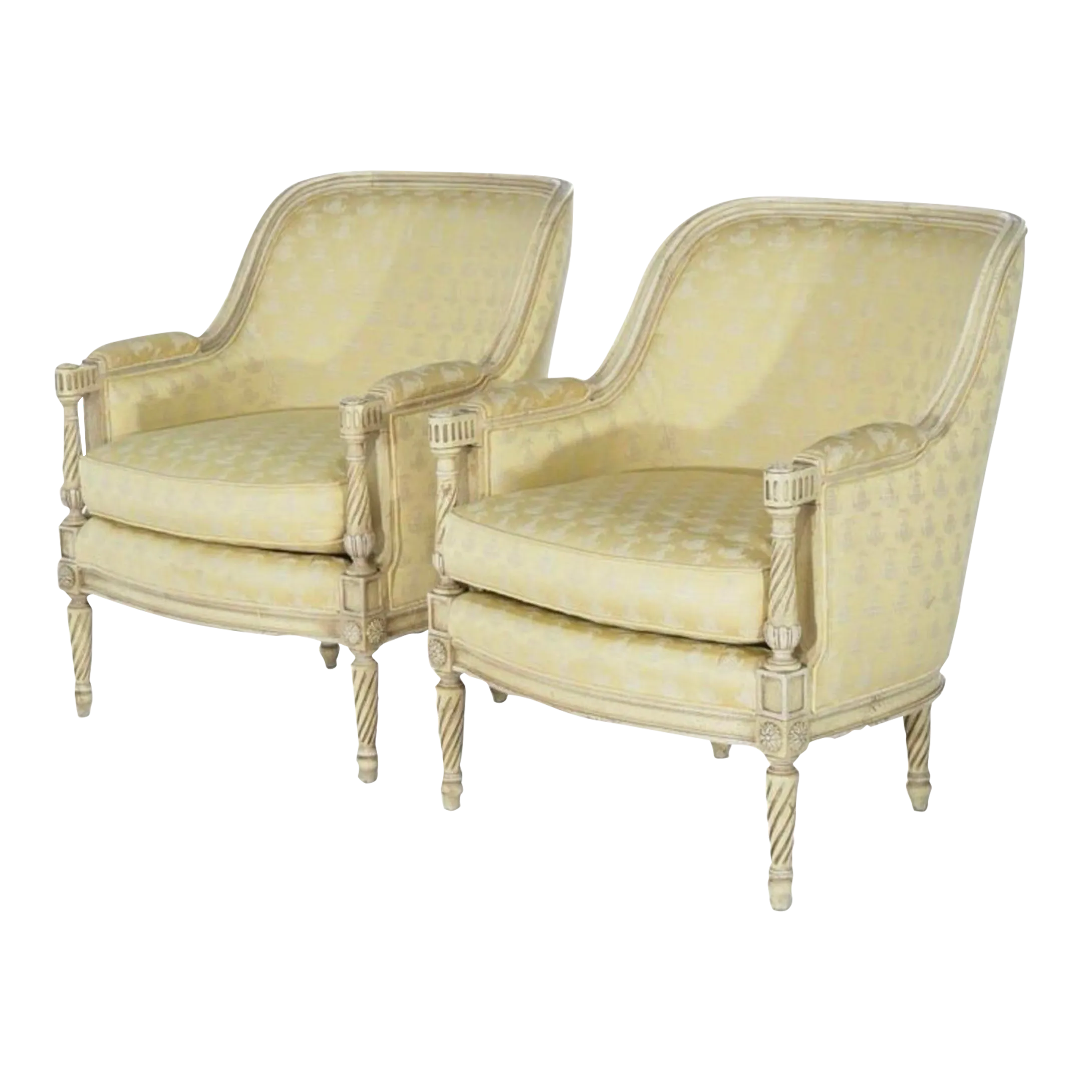 1950s French Louis XVI Style Carved and Painted Bergere Chairs by ...