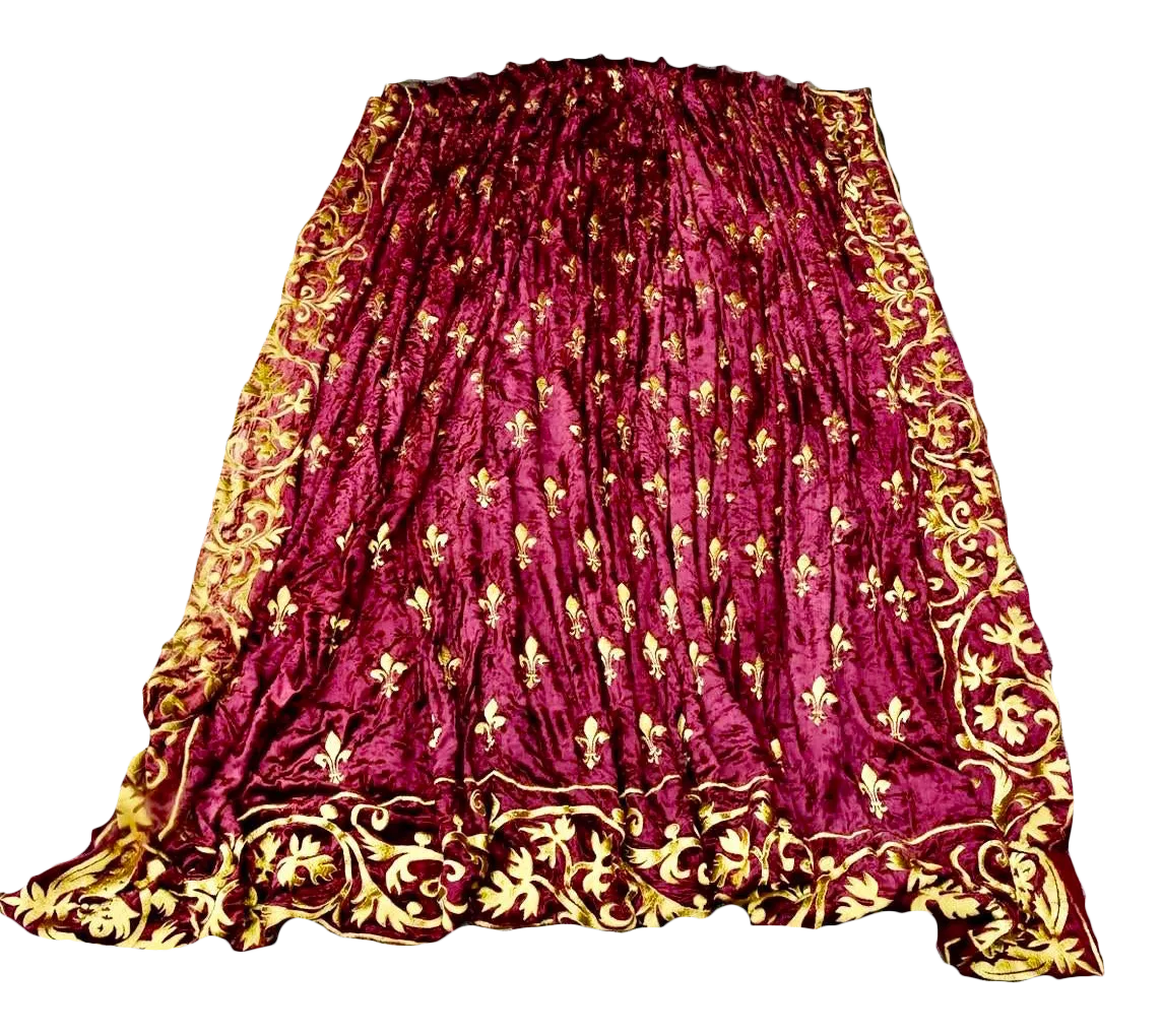 French Fleur De Lis Burgundy Velvet Zuber Paris Curtain - Drape | Chairish