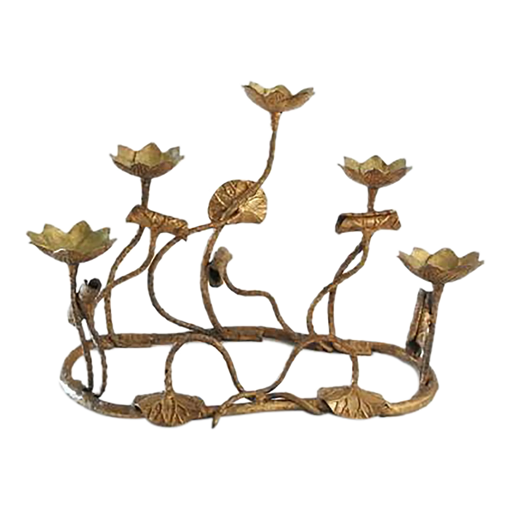 Mid Century Gold Colored Wrought Iron Japanese Lotus Candelabra ...