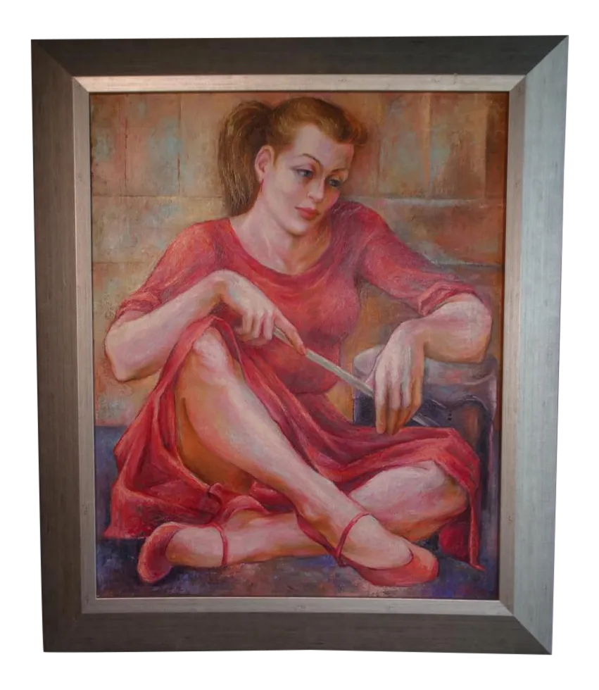 Circa 1940s "Drummer Girl" Figurative Oil Painting by Burr Singer ...