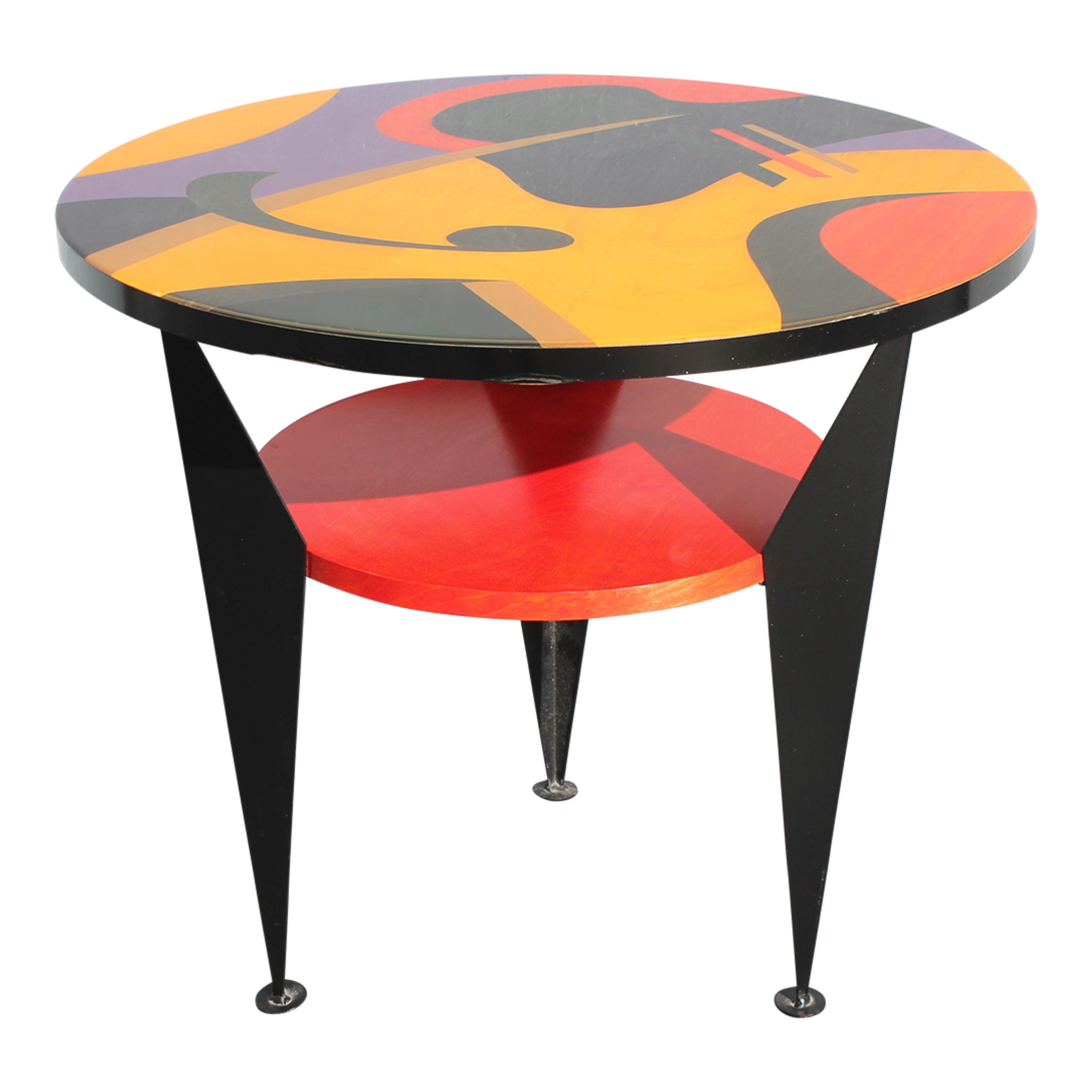 1970's Memphis Style Multi Color 2 Tiered Accent/ Side Table | Chairish