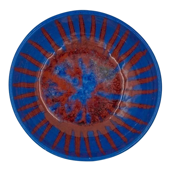 1997 Harding Black Pottery Bowl Red Blue Crystalline Starburst Glaze ...