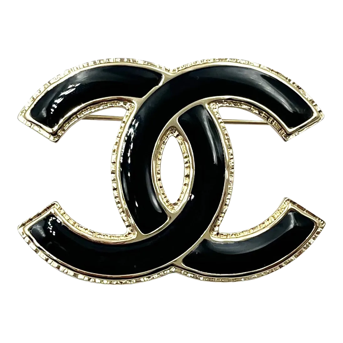 Chanel Classic Gold CC Frame Black Brooch | Chairish