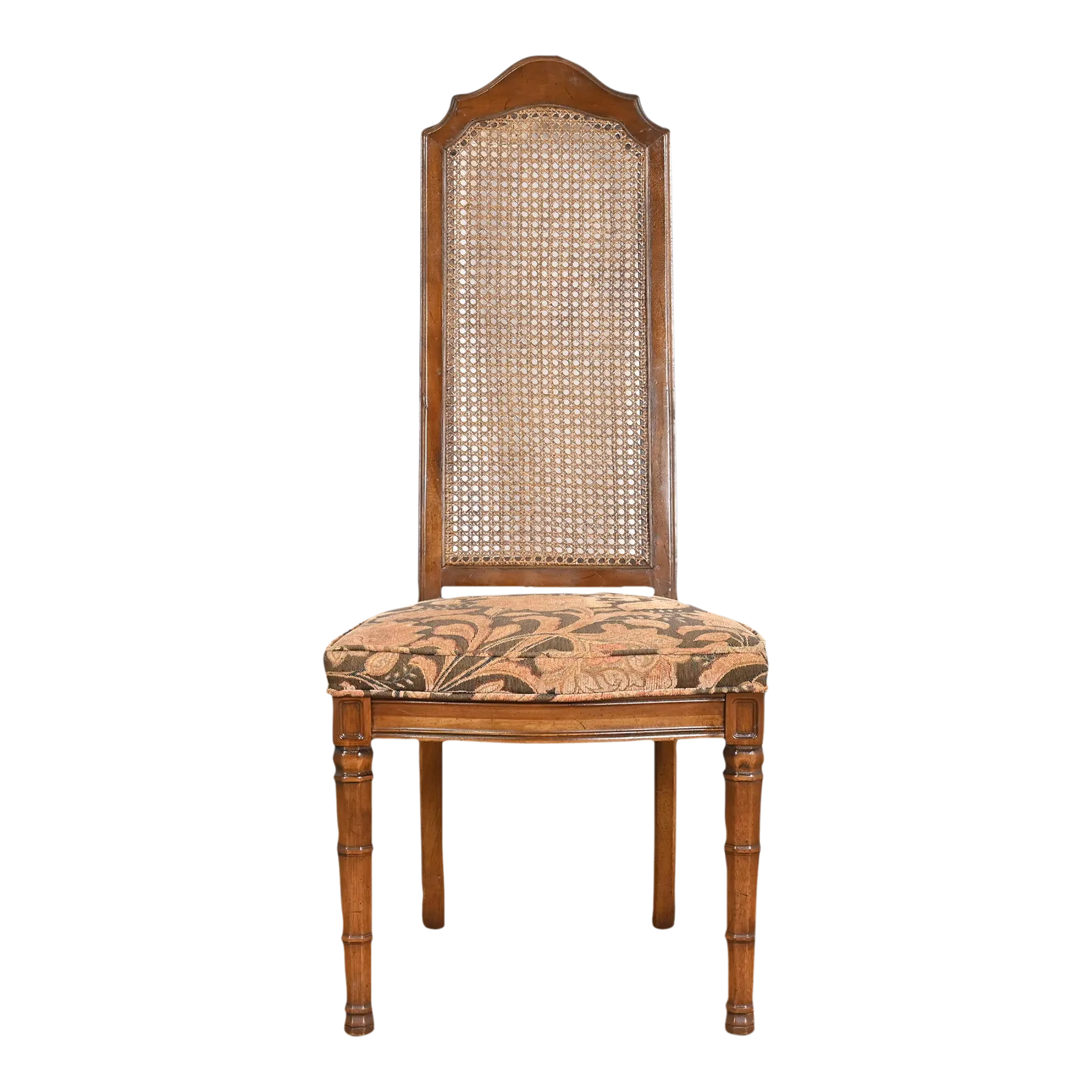Henredon Mid-Century Modern Walnut and Cane High Back Side Chair | Chairish