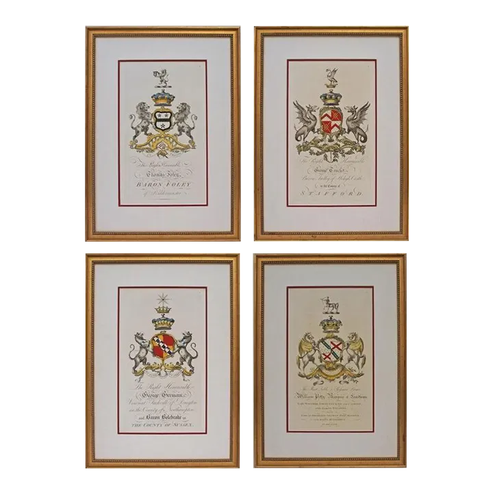 19th Century Armorial Engraving Framed Coat of Arms Entryway Wall Art ...