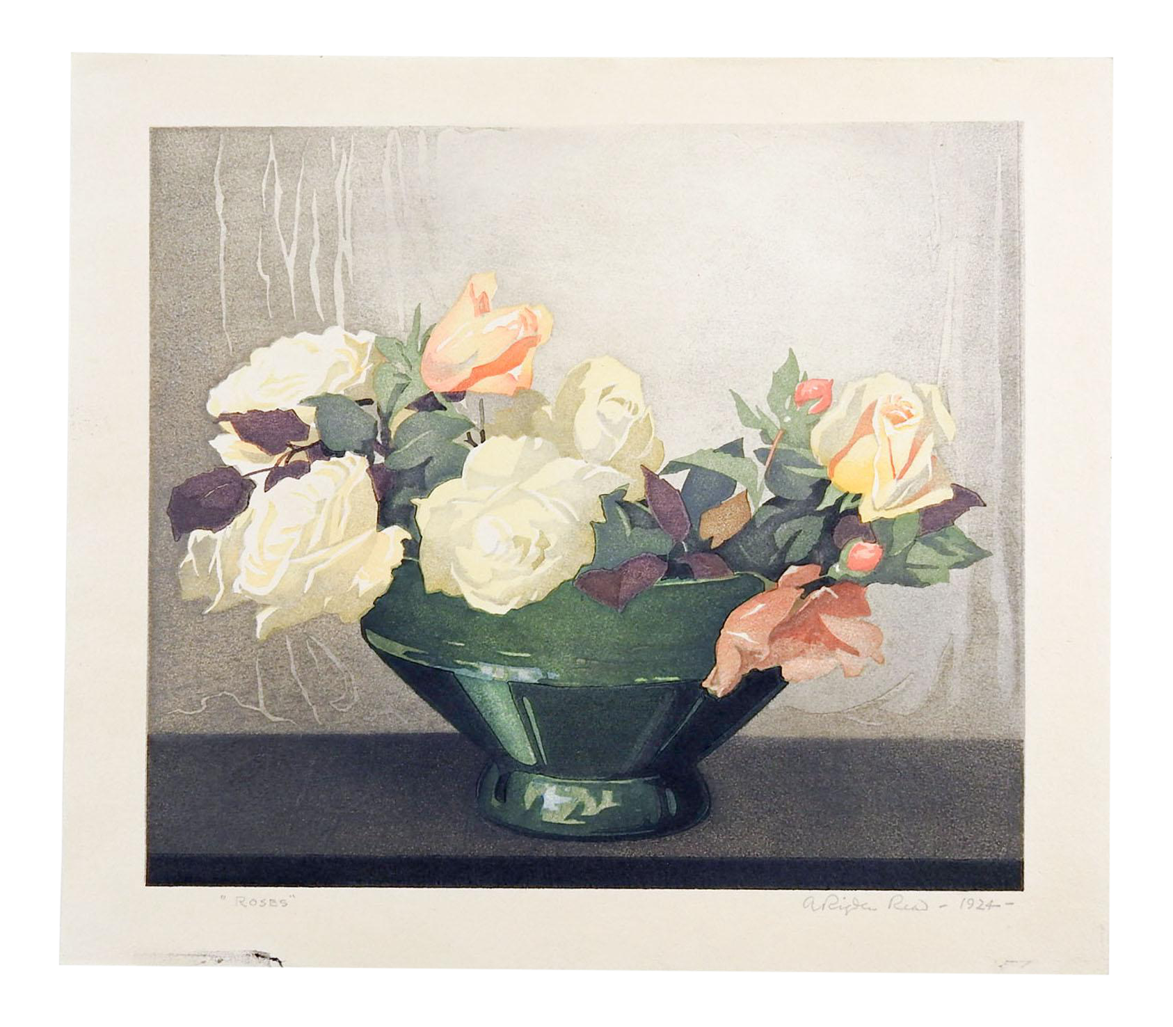 1920s Roses Woodcut by Arthur Rigden Read | Chairish
