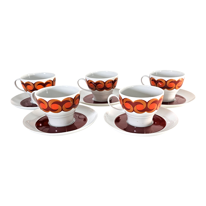 Thomas Tea Cups and Saucers German Porcelain Set of 5 | Chairish