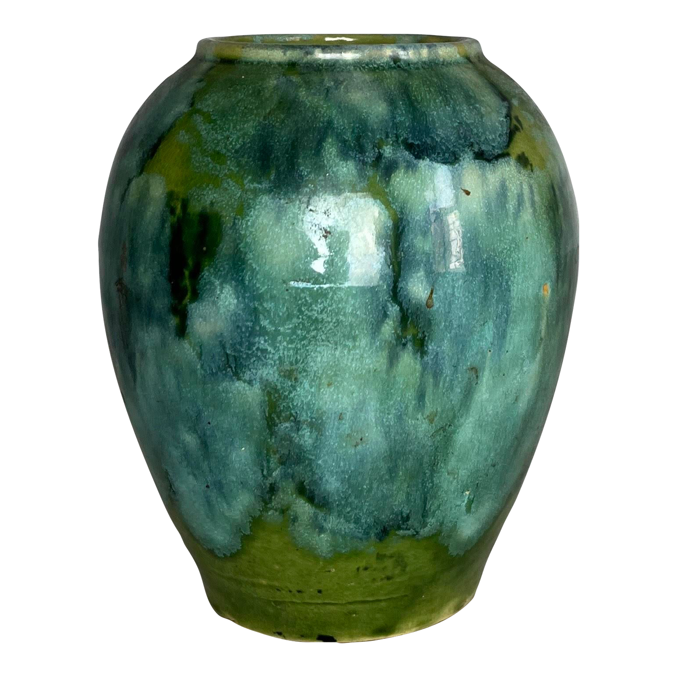 1970s Turquoise and Yellow Green Studio Ceramic Vase | Chairish