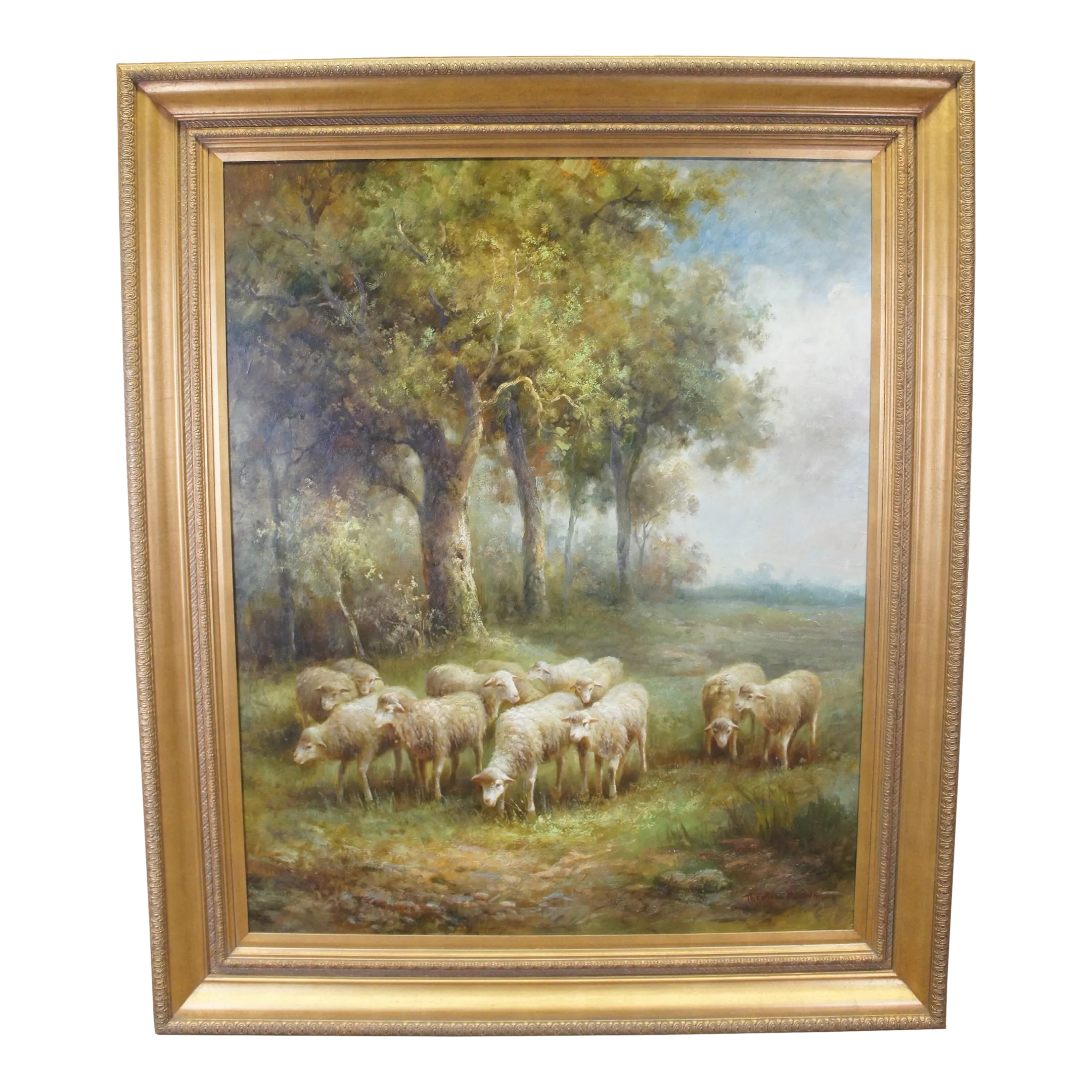 Monumental Thomas Barron Sheep Grazing Forest Landscape Oil Painting 75 ...