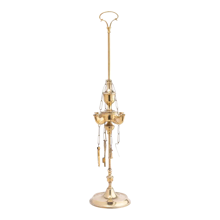 Italian Cast Brass 4 Spout Oil Lamp With Wick Implements, 1790 | Chairish