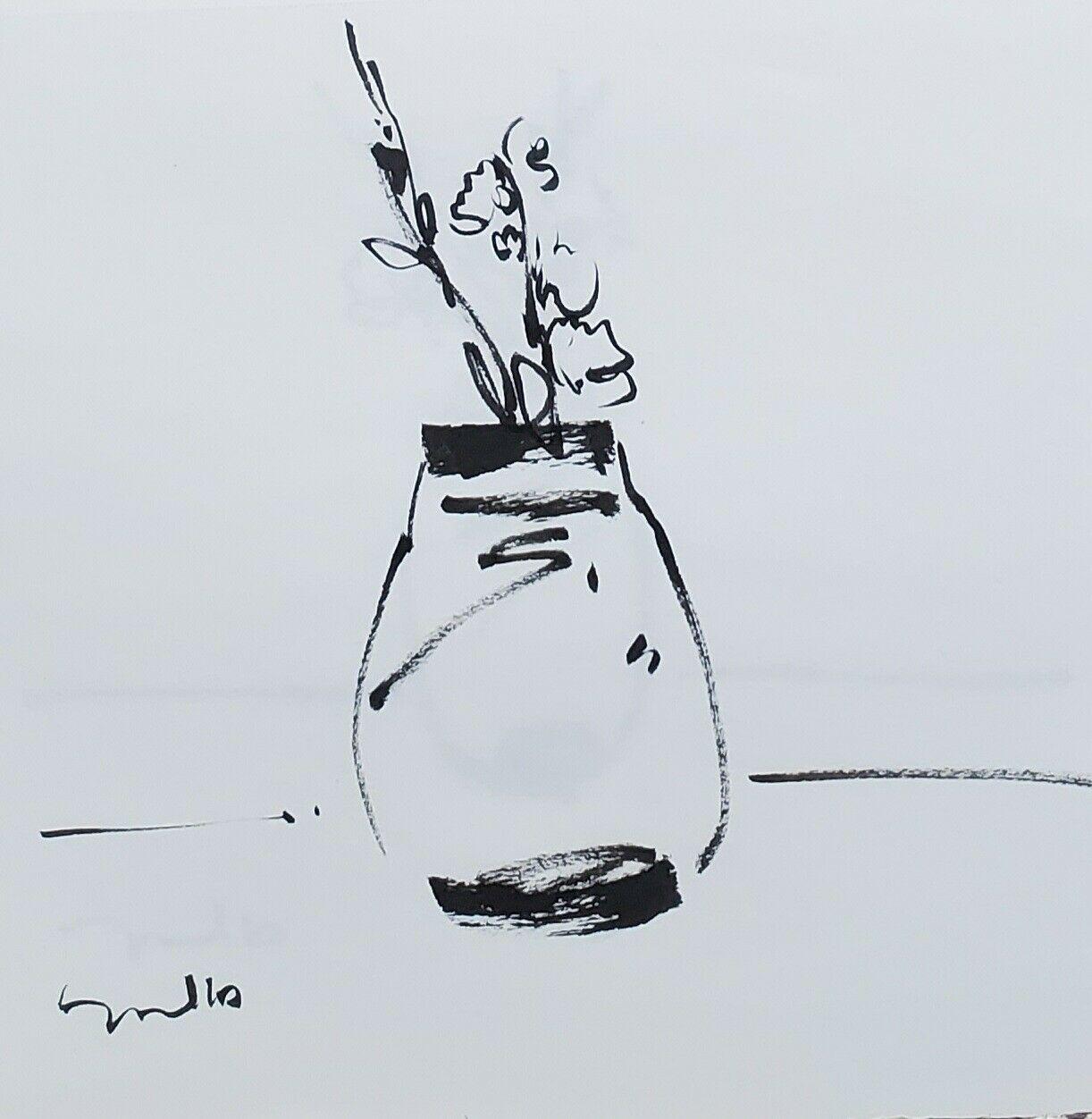 Contemporary Minimalist Floral Still Life Ink Drawing by Jose Trujillo ...