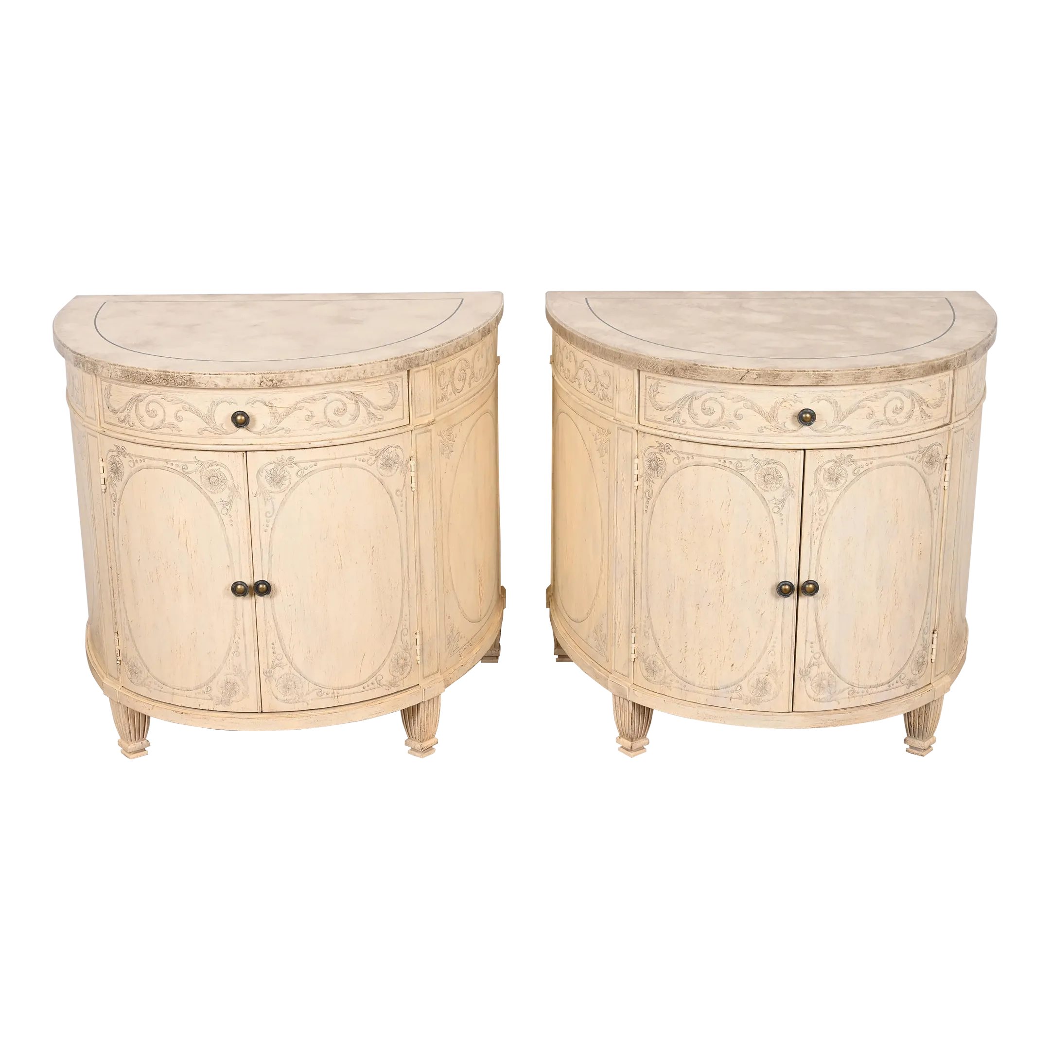 Drexel Heritage Italian Neoclassical Demilune Cabinets, Pair | Chairish