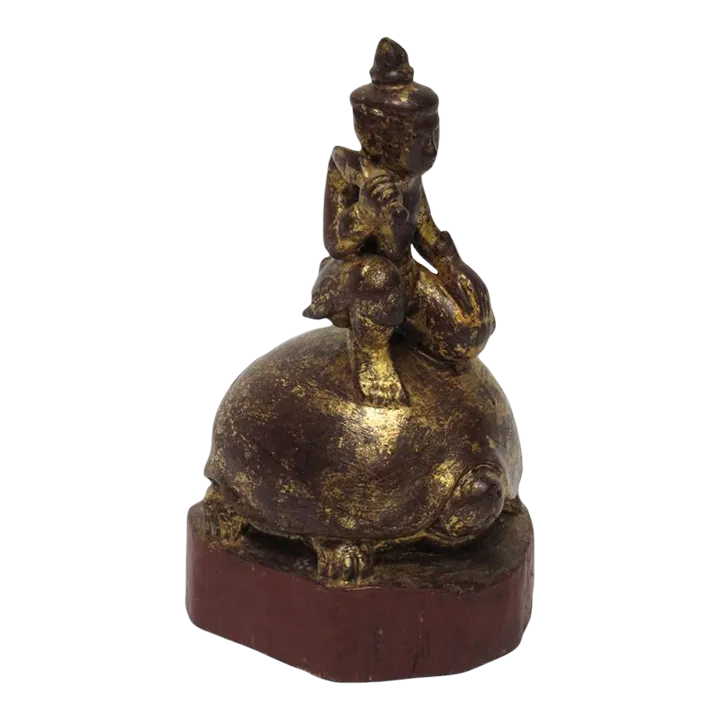 Early 20th Century Burmese Wood Angel with Gold Leaf | Chairish