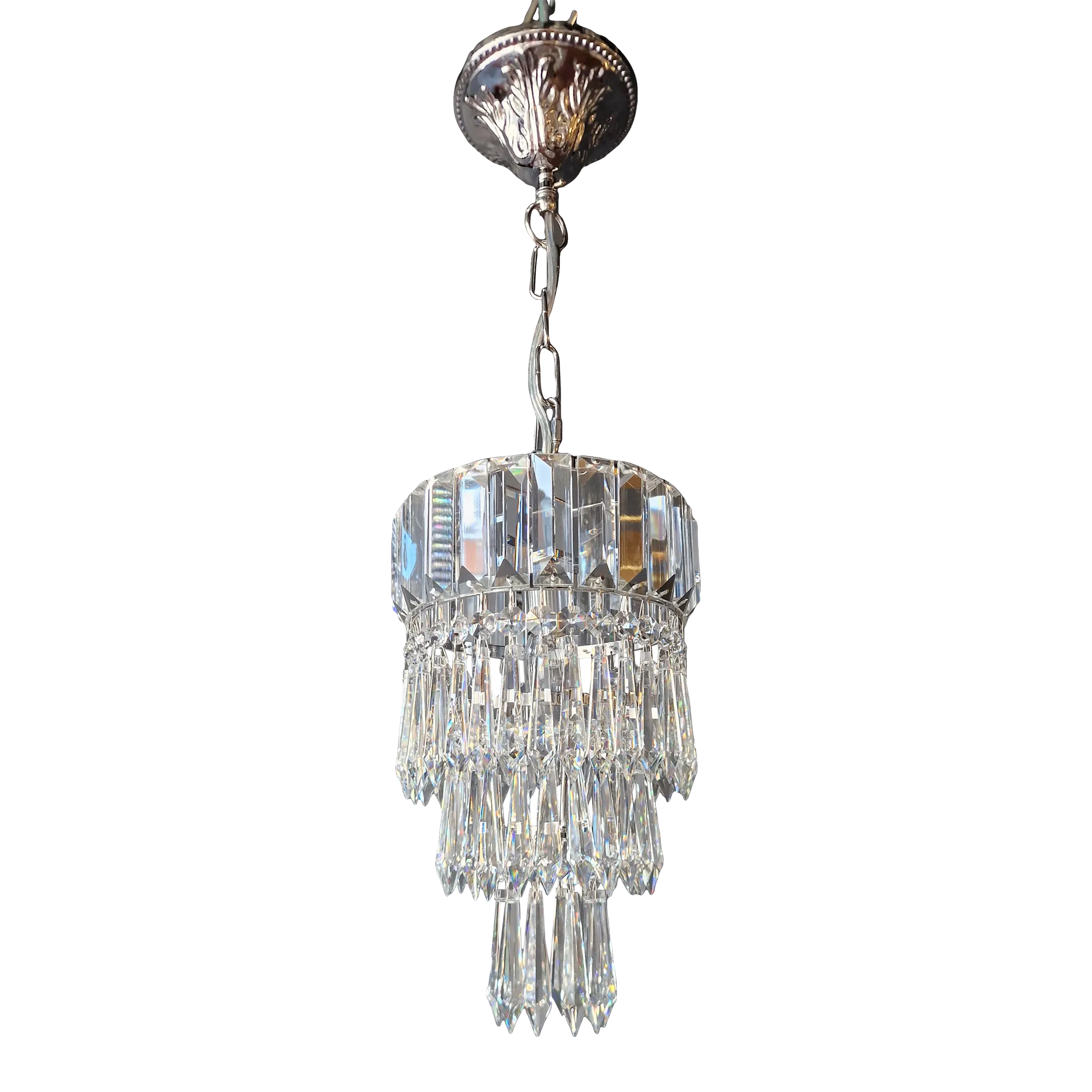 Small Crystal Chandelier Ceiling Light Silver Chrome Hallway | Chairish