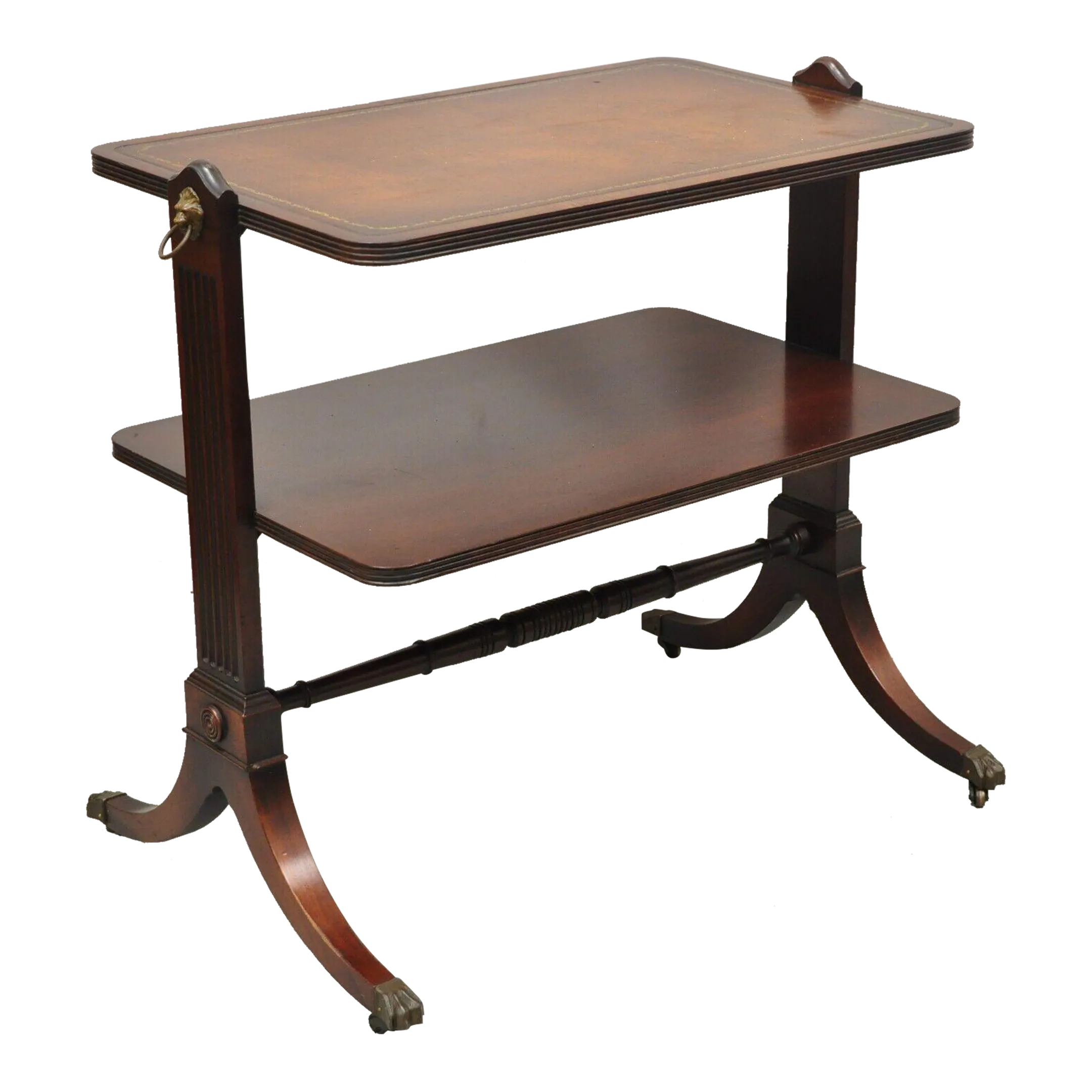 Vintage Mahogany 2 Tier Brown Tooled Leather Top Accent Side End Table ...