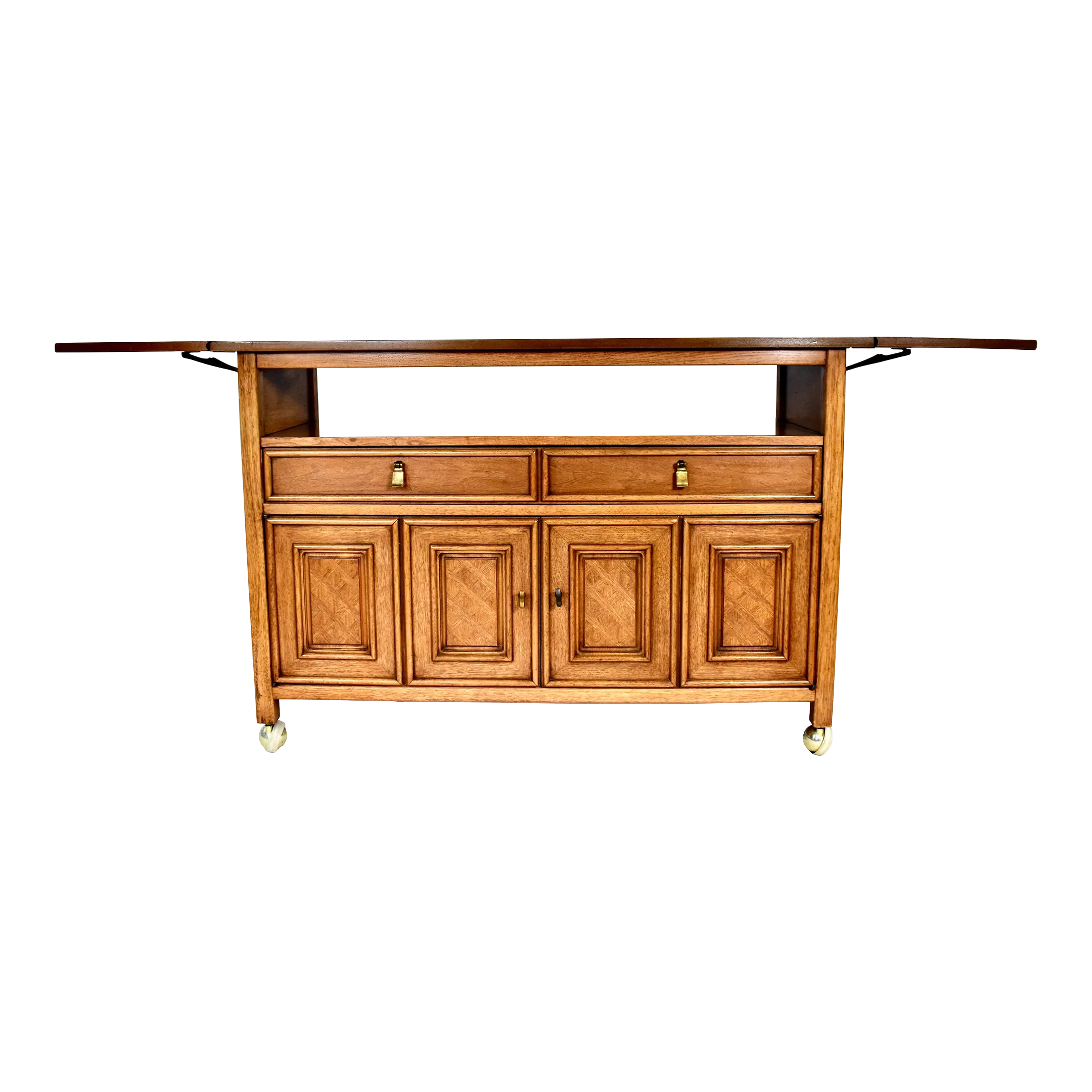 Coastal Bar Cart Buffet Server Table on Brass Casters | Chairish