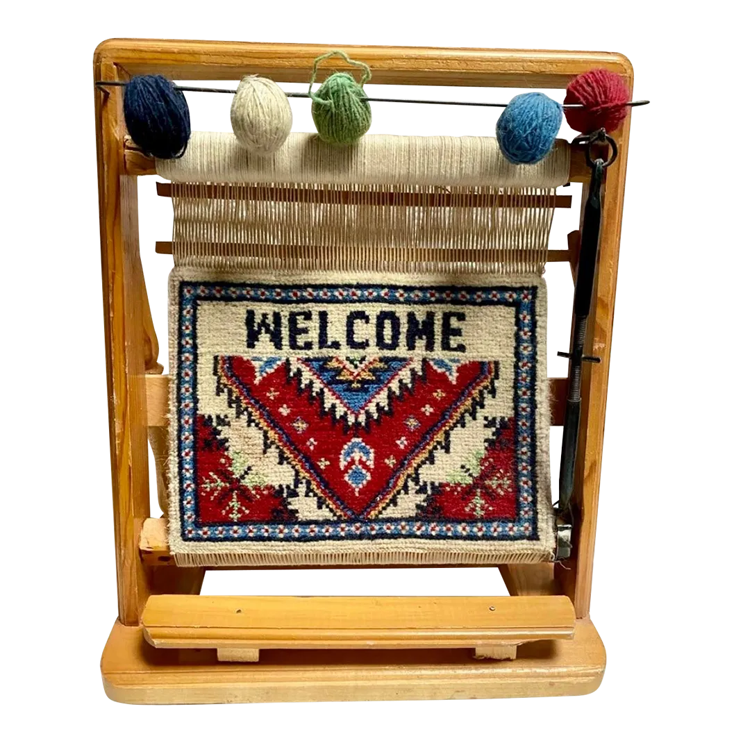 Vintage 1950s Turkish Miniature Oriental Rug Weaving Loom Welcome ...