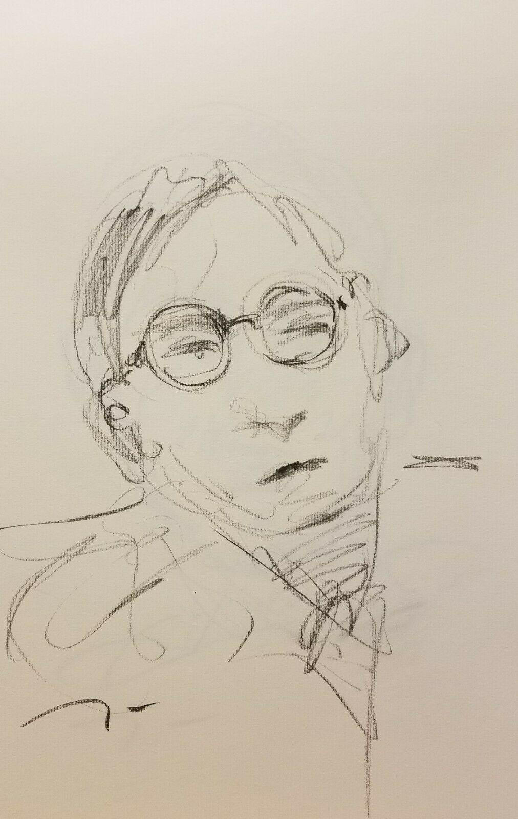 "Man in Glasses" Contemporary Minimalist Portrait Charcoal Drawing by ...