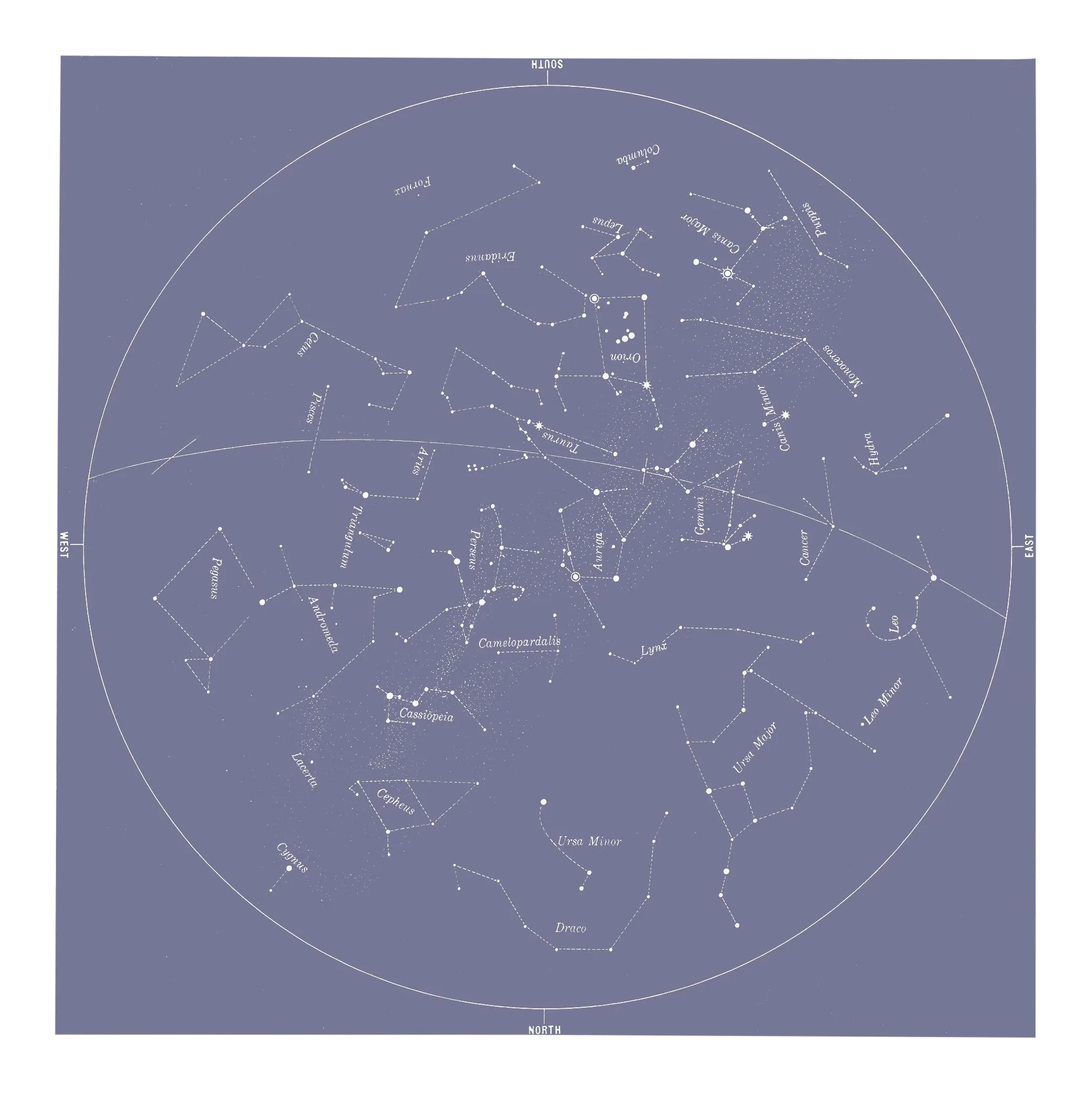 Square Vintage Minimal Star Map With Constellations - Lavender ...