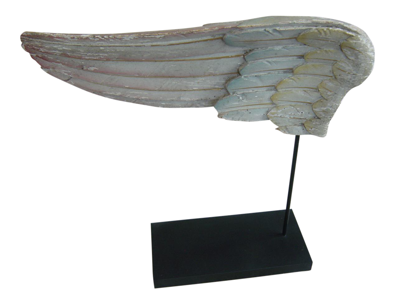 Polychromed Antique Angel Wing on Stand | Chairish