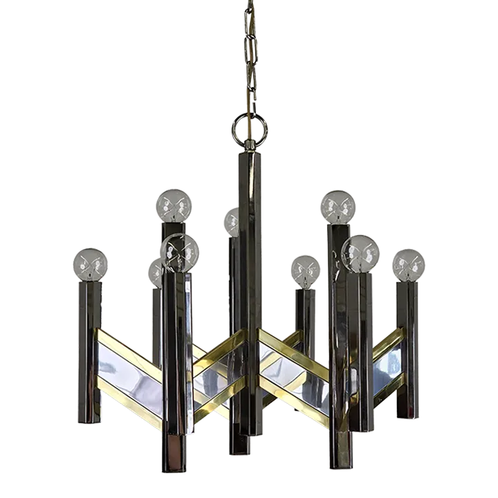 1960s Chrome & Brass Gaetano Sciolari "Chevron" Chandelier | Chairish