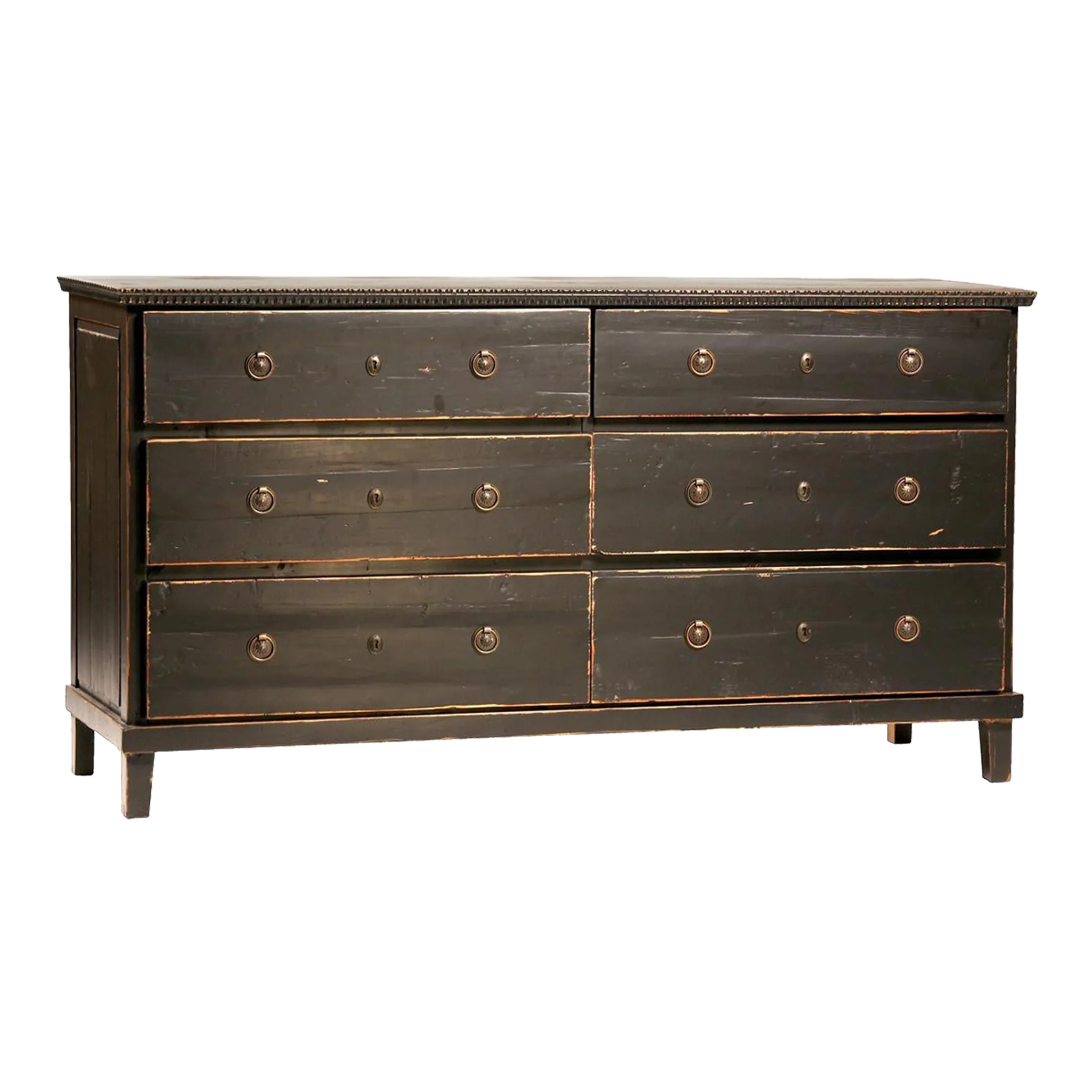 Black Distressed Six-Drawer Dresser | Chairish