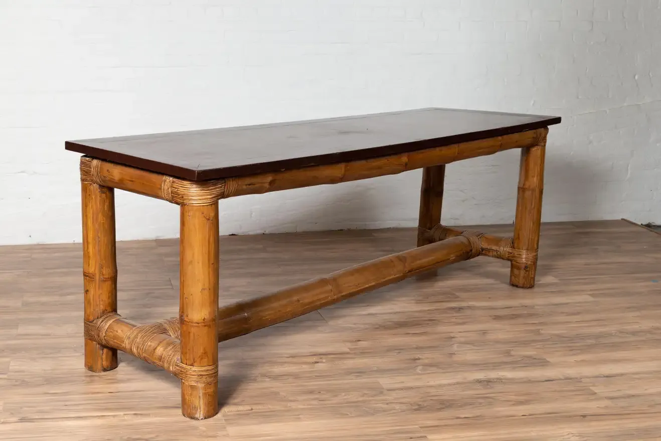 Antique Burmese Japanese Style Bamboo Console Table with Negora Lacquer Chairish
