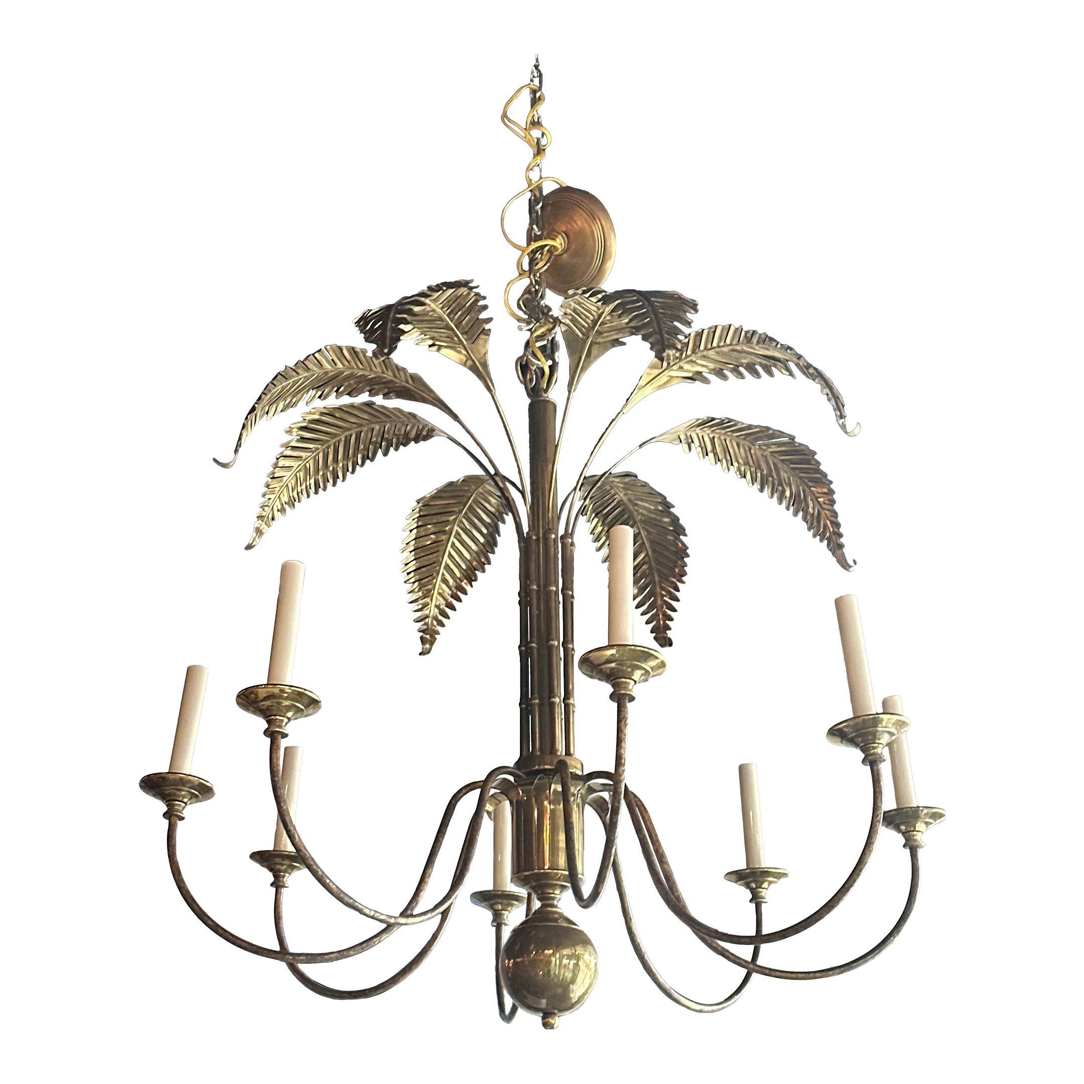 Vintage Palm Beach Brass Palm Tree Leaf Leaves Faux Bamboo 8 Light ...